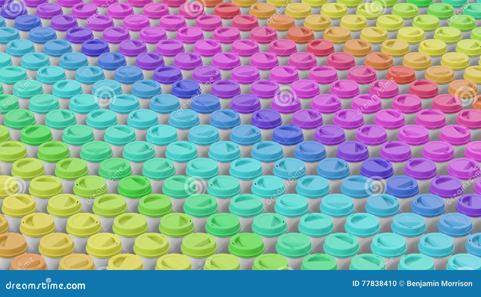 Long Shot of a Massive Array of Colorfully Topped Coffee Cups Stock ...