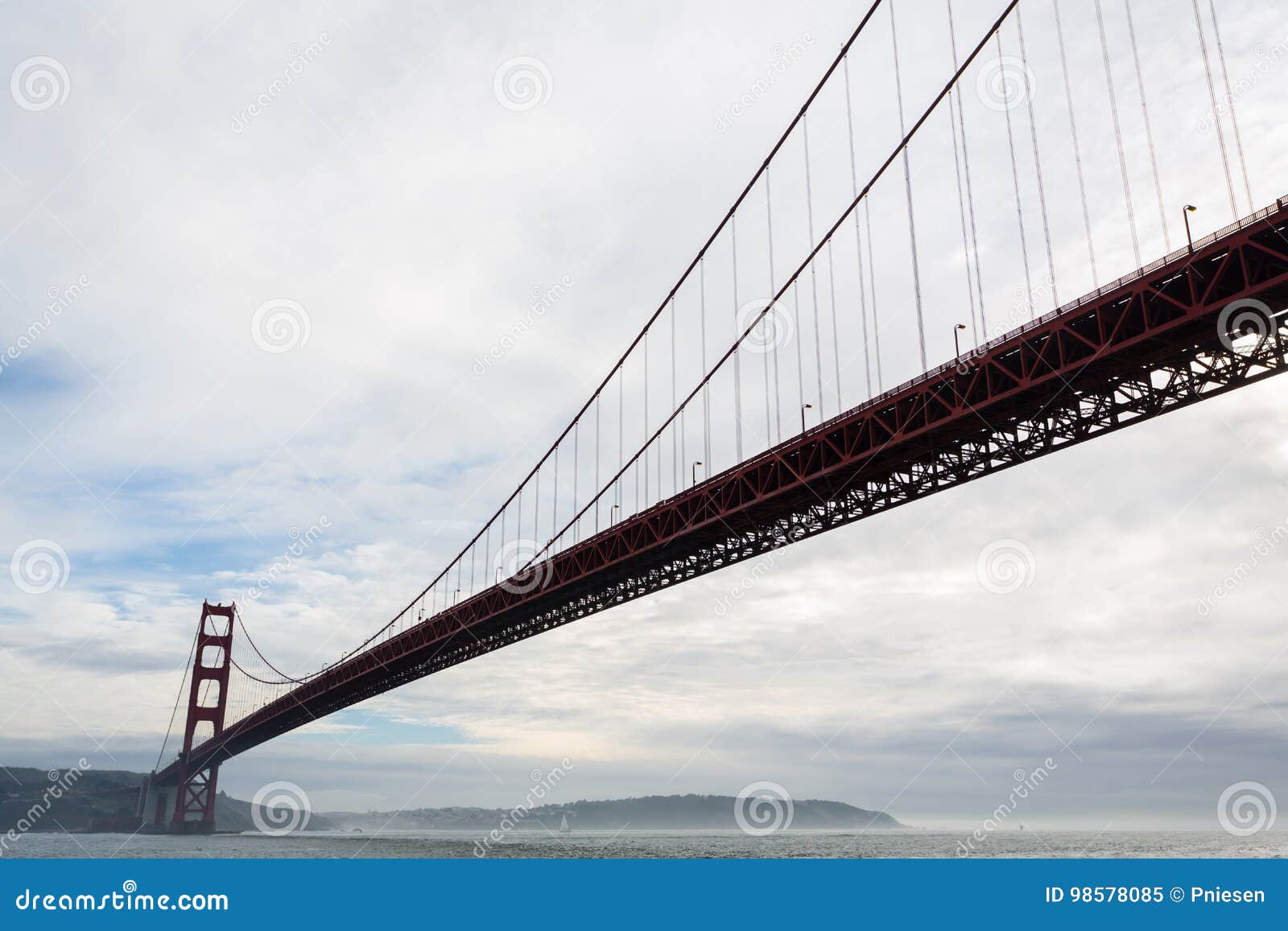 Long Span of the Golden Gate Bridge with One Tower Stock Image - Image ...