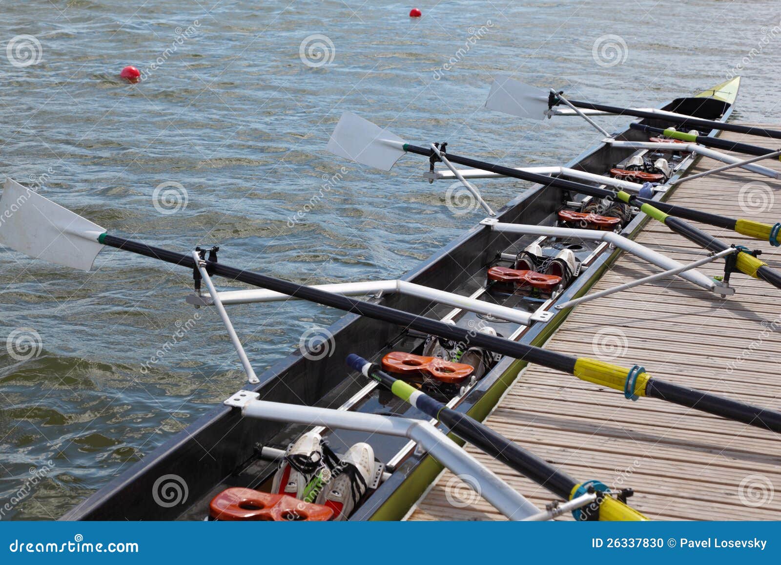 Long Sport Boat with Oars Stands Stock Photo - Image of river, rowing ...