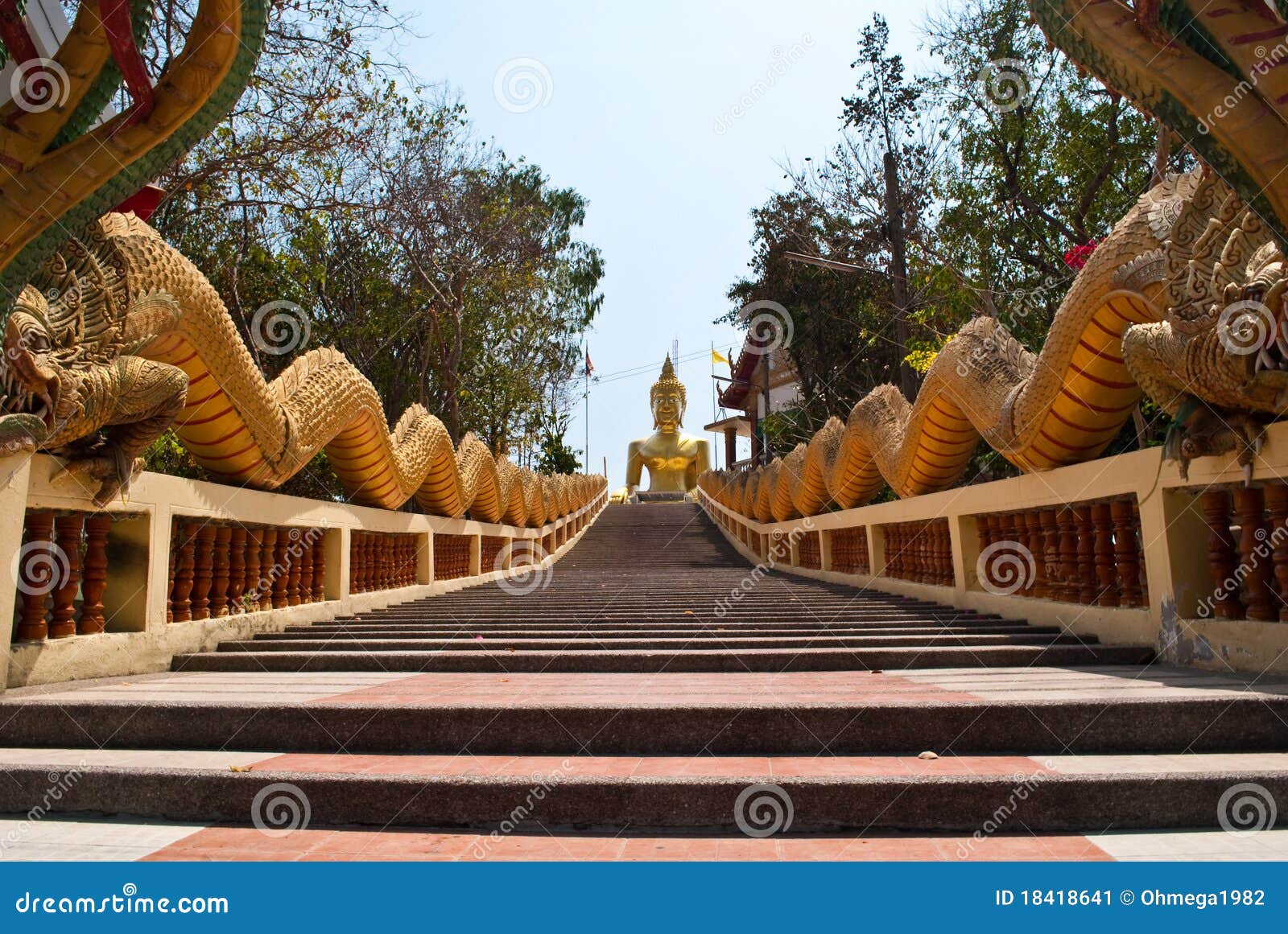 Long Stairs To Buddha Statue in Thailand. Stock Image - Image of ...