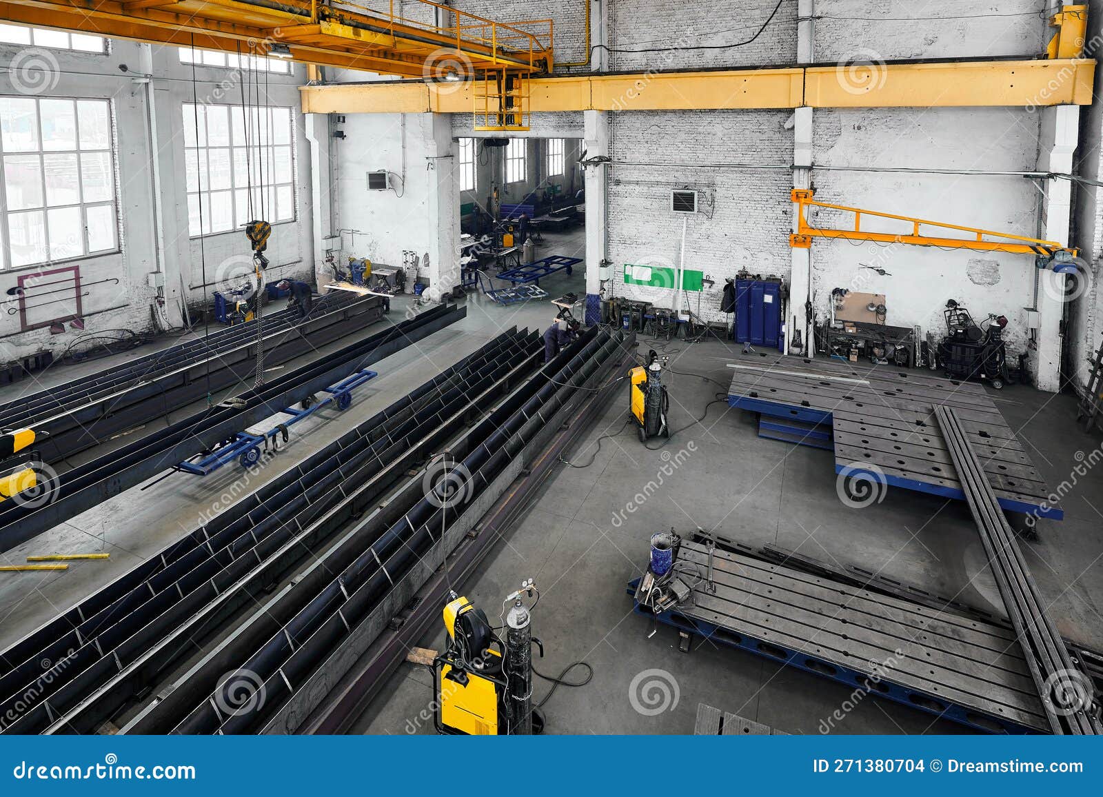 Long Steel Constructions Assembling with Welding in Workshop Stock ...