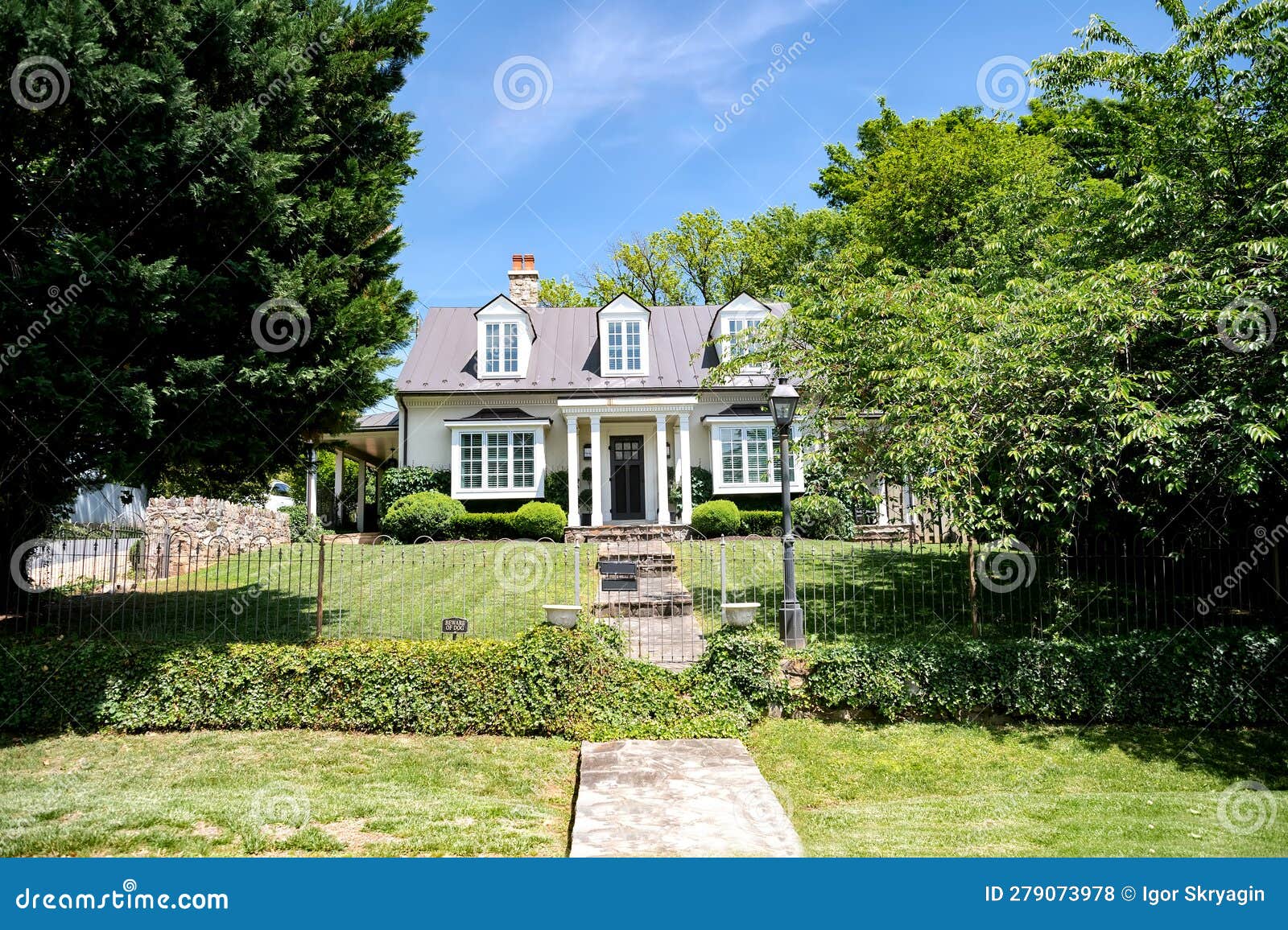Long Stone Driveway into a House between Rows of Trees and Lawn ... Long Stone Driveway into a House between Rows of Trees and Lawn ...