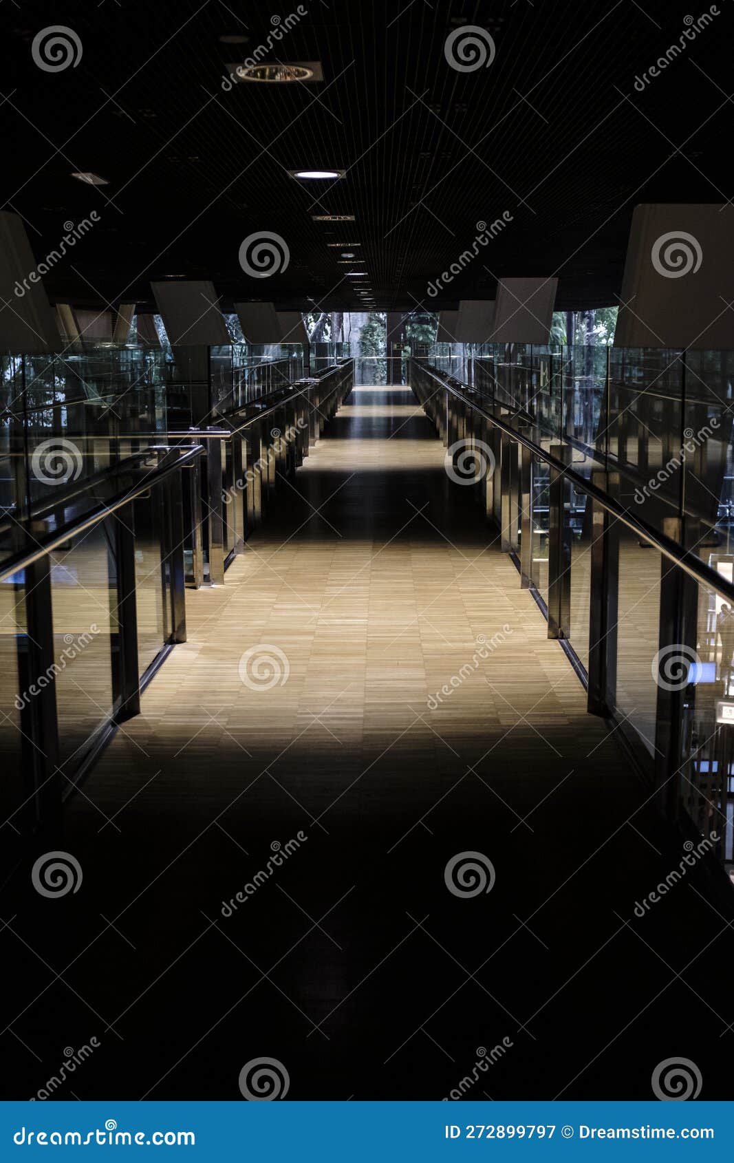 Long Straight Corridor on a Dark Interior Scene Building Stock Image ...