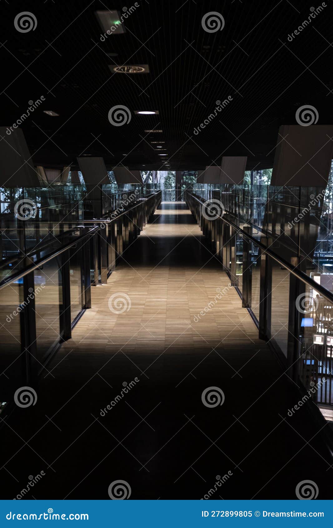 Long Straight Corridor on a Dark Interior Scene Building Stock Image ...