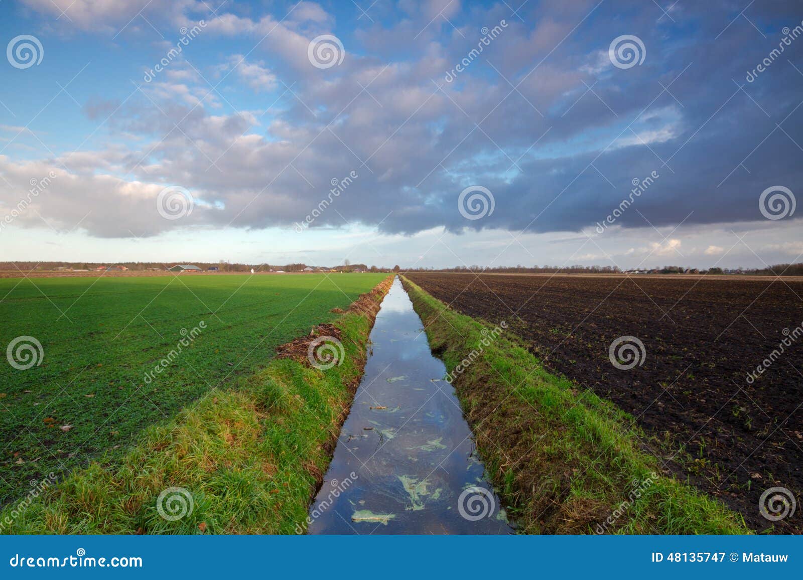 Long straight ditch stock image. Image of polder, field - 48135747