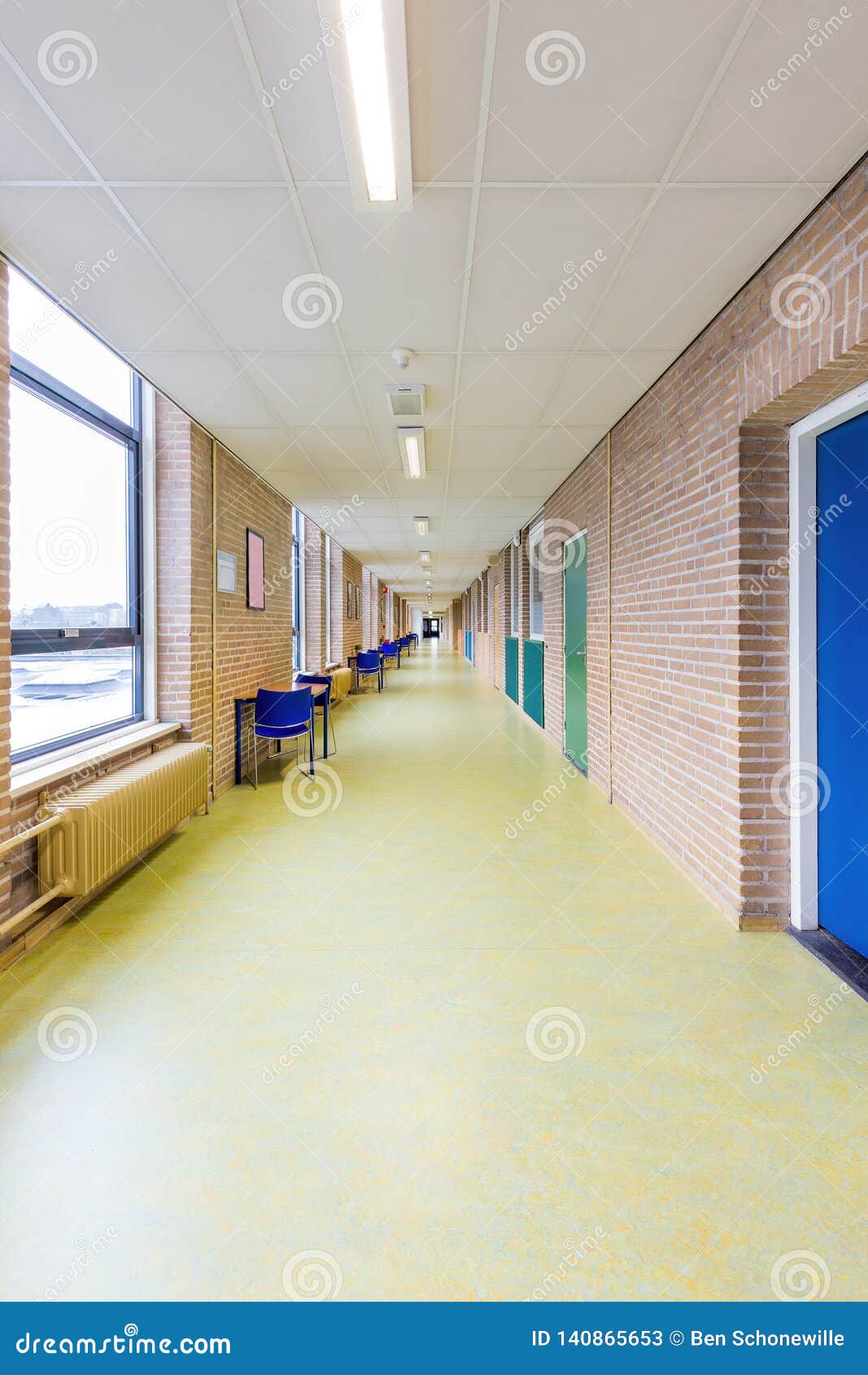 Long Straight Empty Corridor in Secondary School Building Stock Image ...
