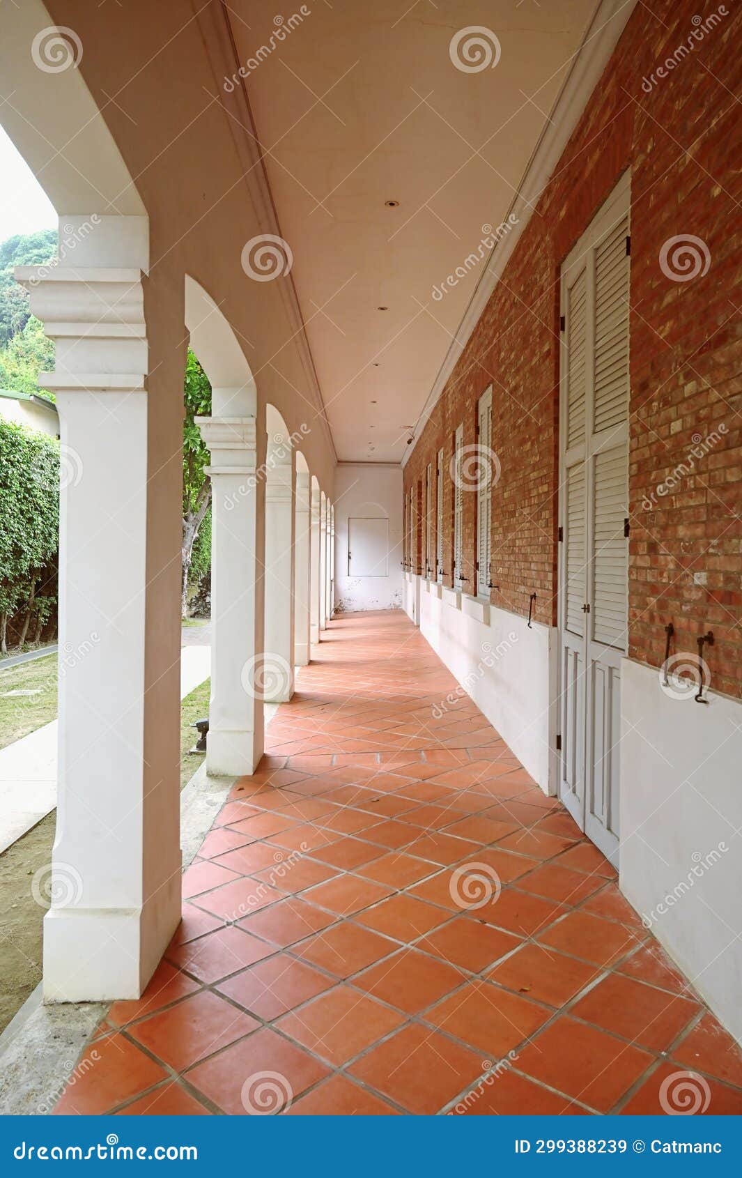 Long Straight Narrow Passage of a Building Stock Image - Image of wall ...