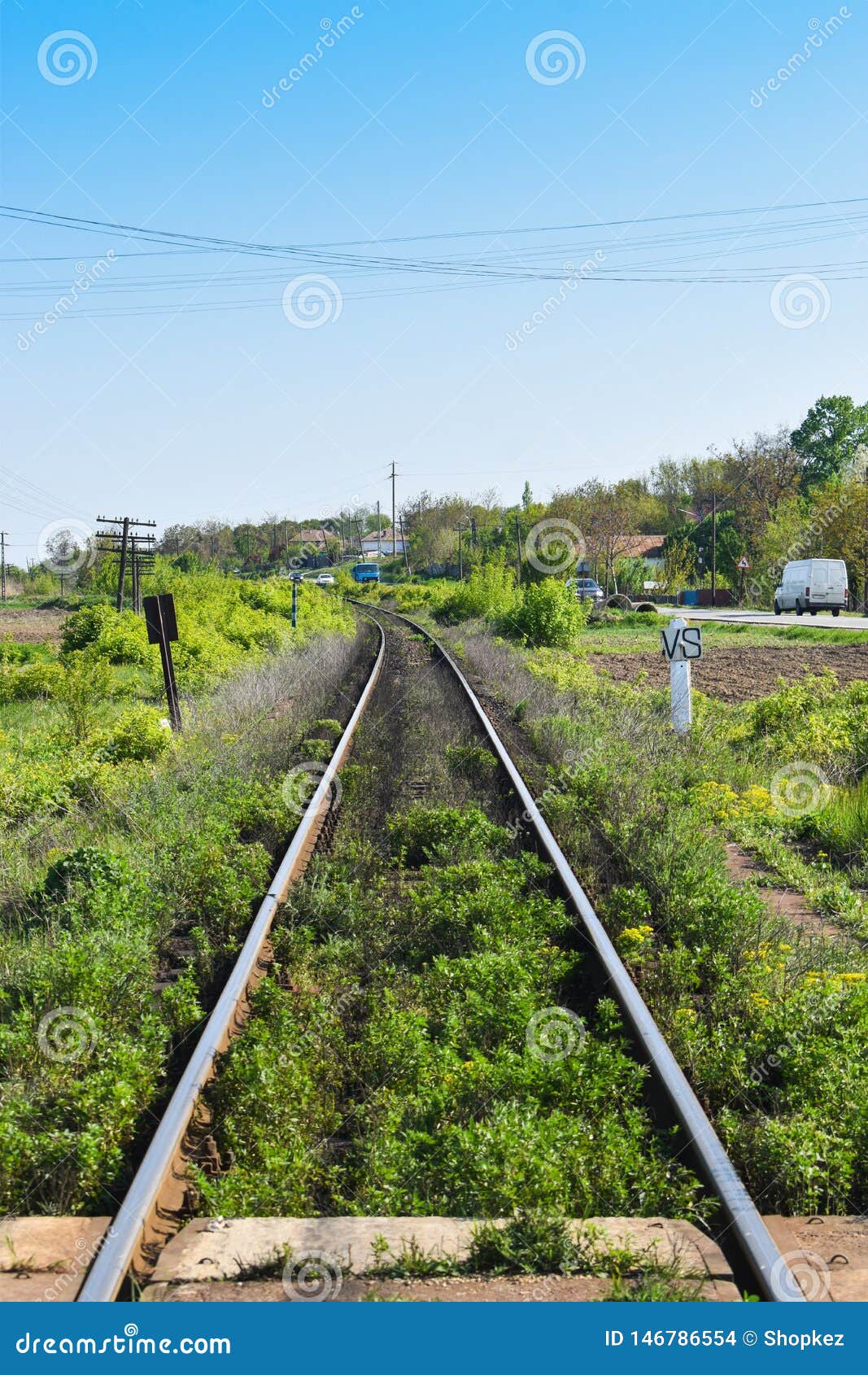 Long Straight Rails with Vegetation Stock Photo - Image of horizon ...