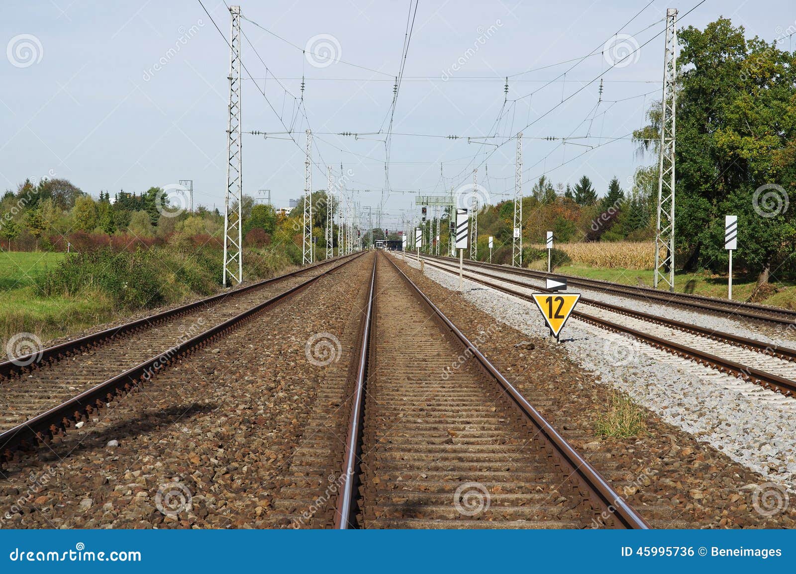 Long and Straight Railway Tracks Stock Photo - Image of electric ...