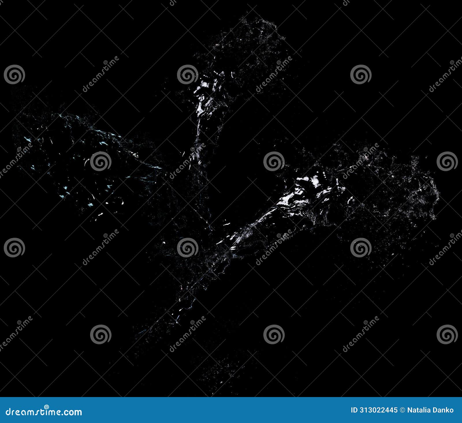 Long Stream of Fresh Transparent Water Isolated on Black Background ...