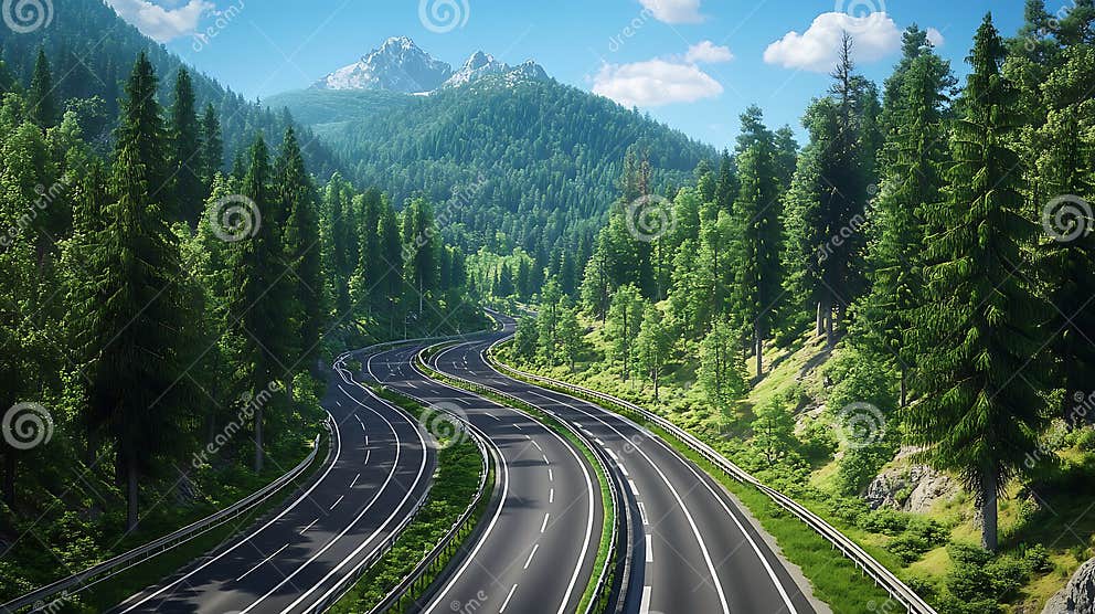 Long Stretch of Highway Bordered by Dense Pine Forest, Sense of ...