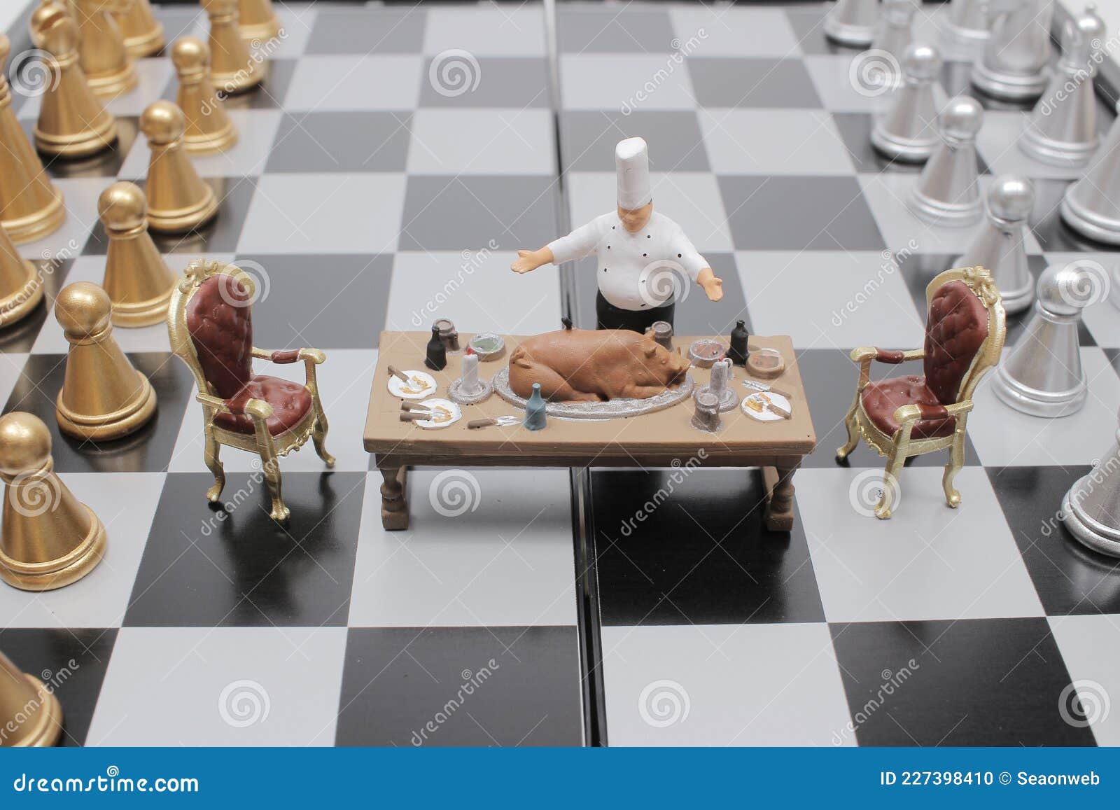 A Long Table on the Chess Board Stock Photo - Image of checked, black ...