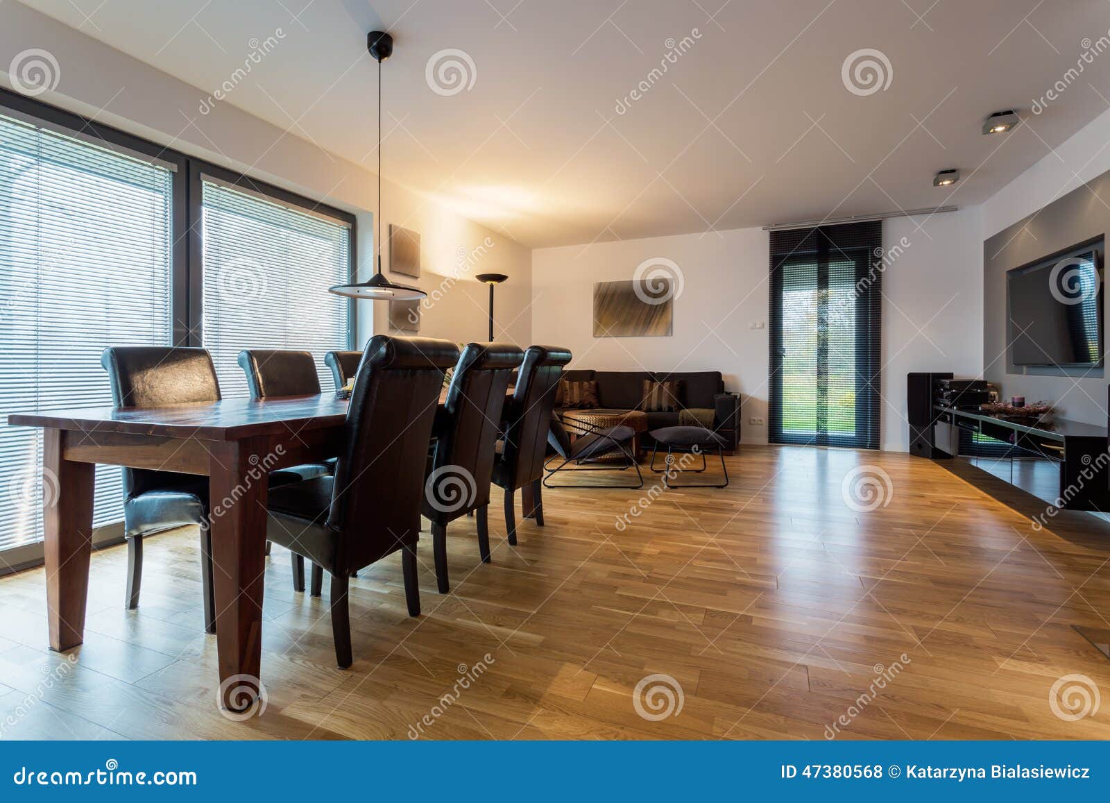 Long Table and Leather Chairs Stock Photo - Image of furniture, decor ...