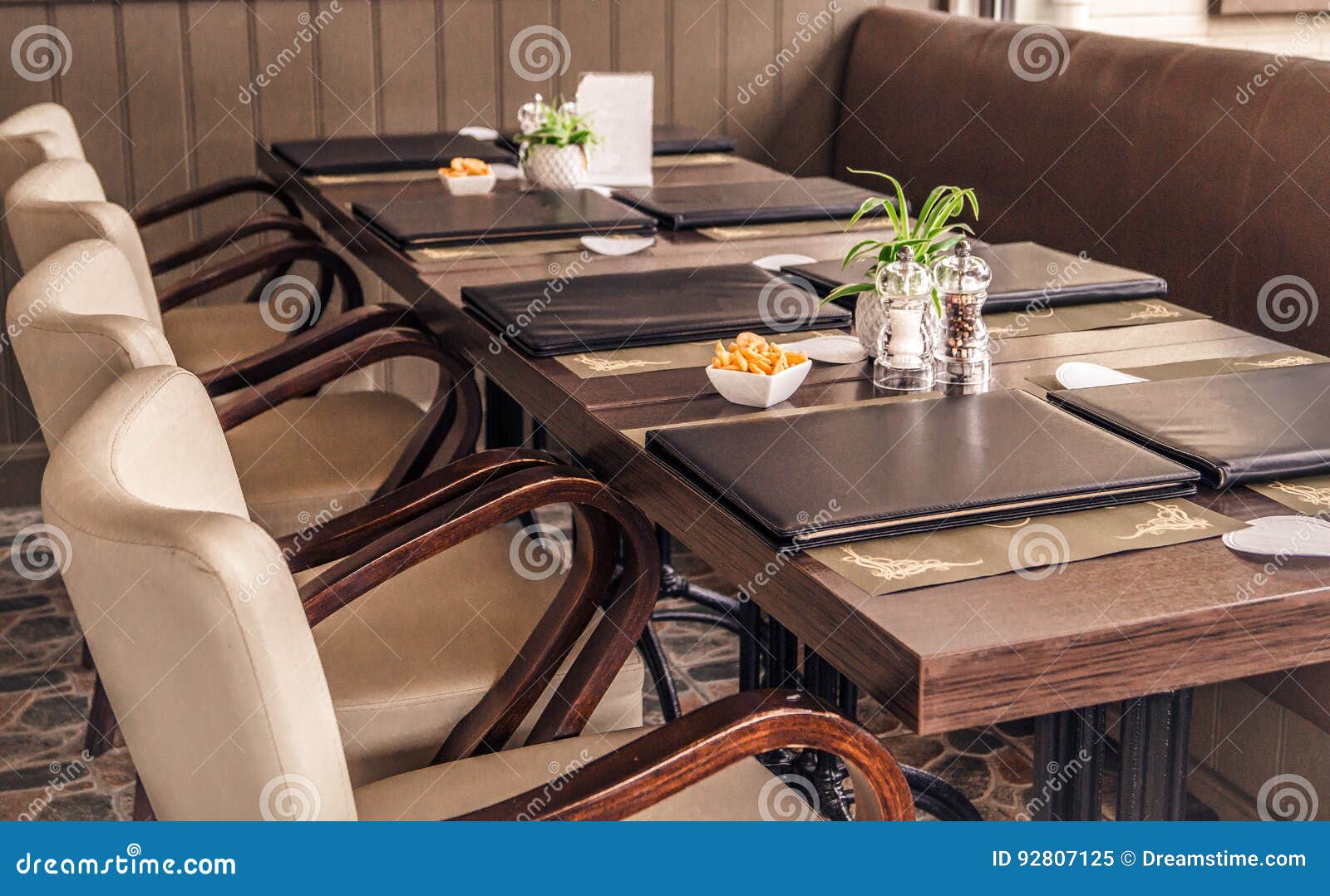 Long Table with Restaurant Menu`s Stock Image - Image of table ...
