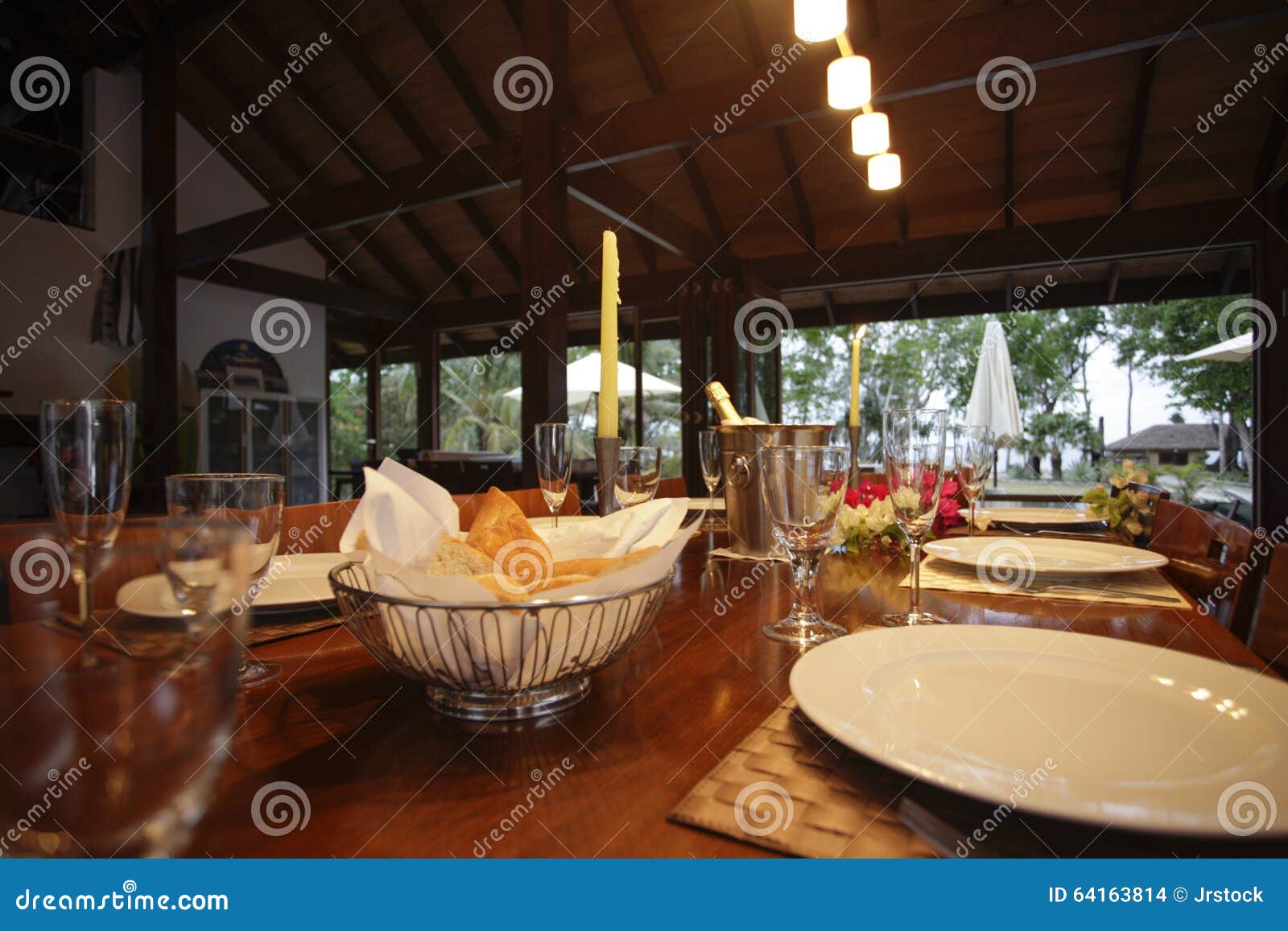 A Long Table Set for Dinner Stock Photo - Image of eating, inside: 64163814