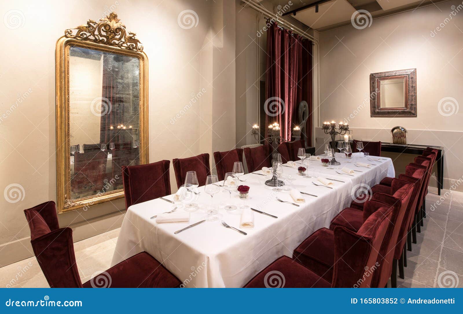 Long Table Set for Dinner in a Luxury Restaurant Stock Photo - Image of ...
