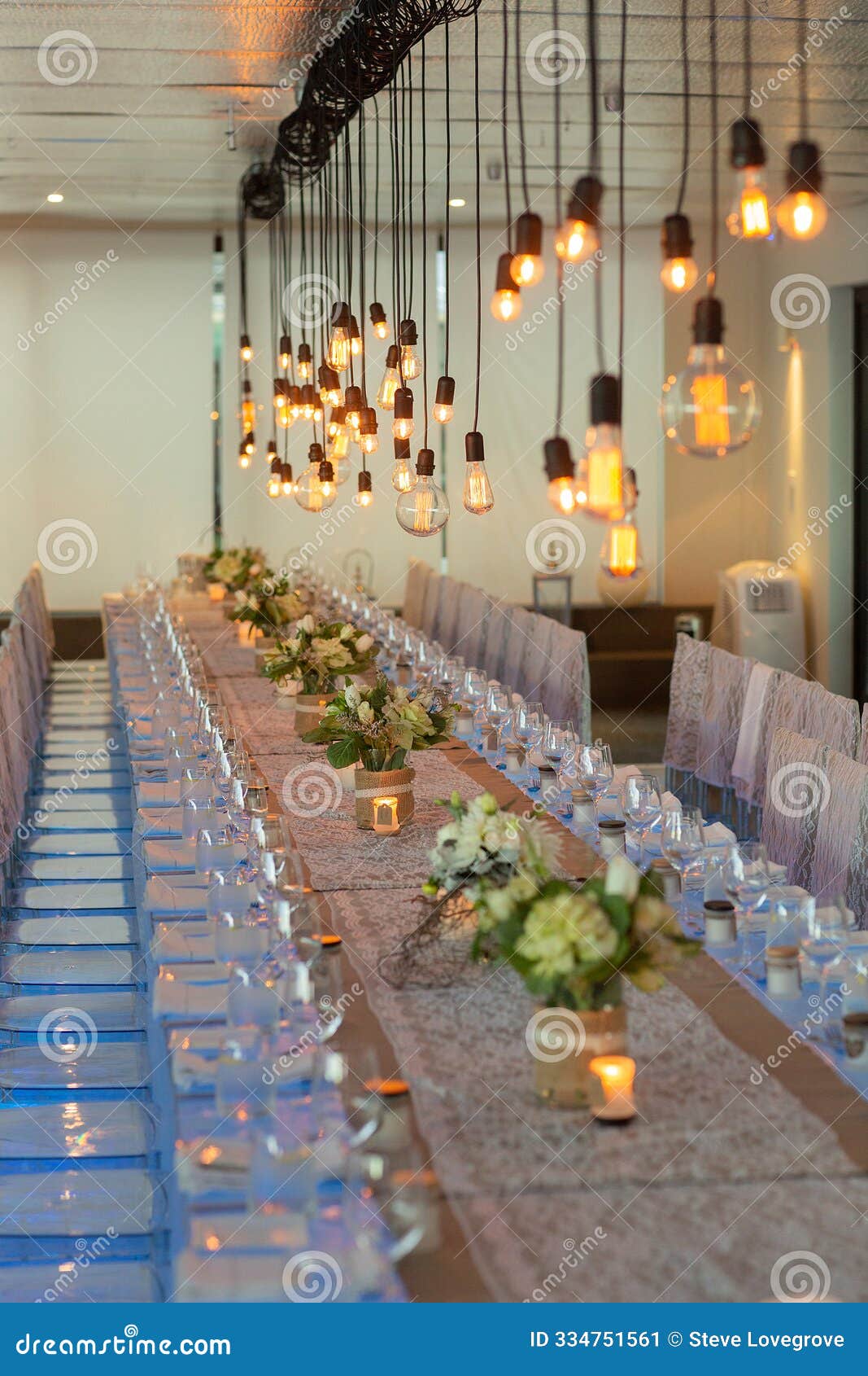 Long Table Set Up at a Wedding Reception Stock Image - Image of glasses ...