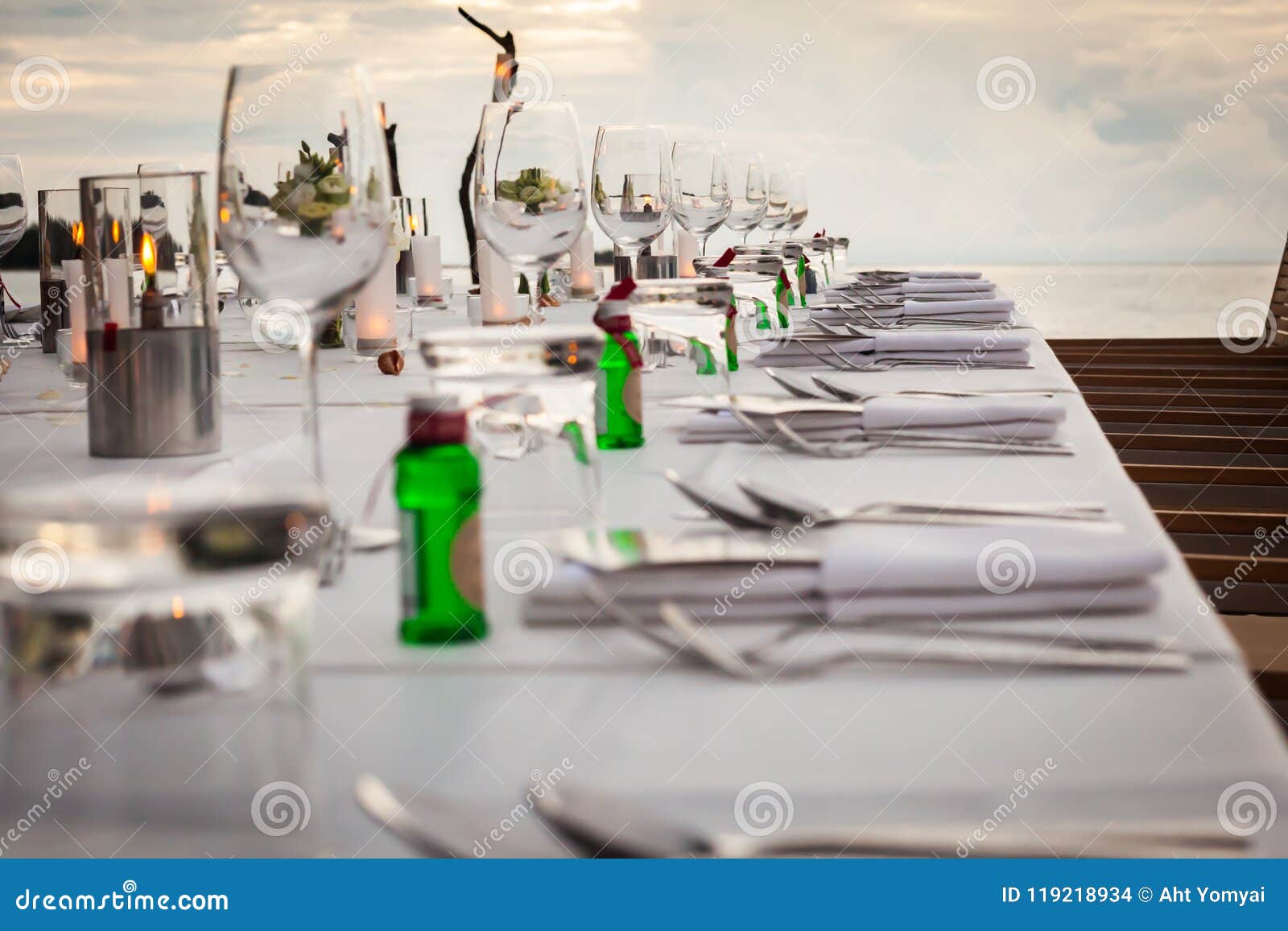 Long Table Wedding Dinner Setup on the Beach. Stock Photo - Image of ...