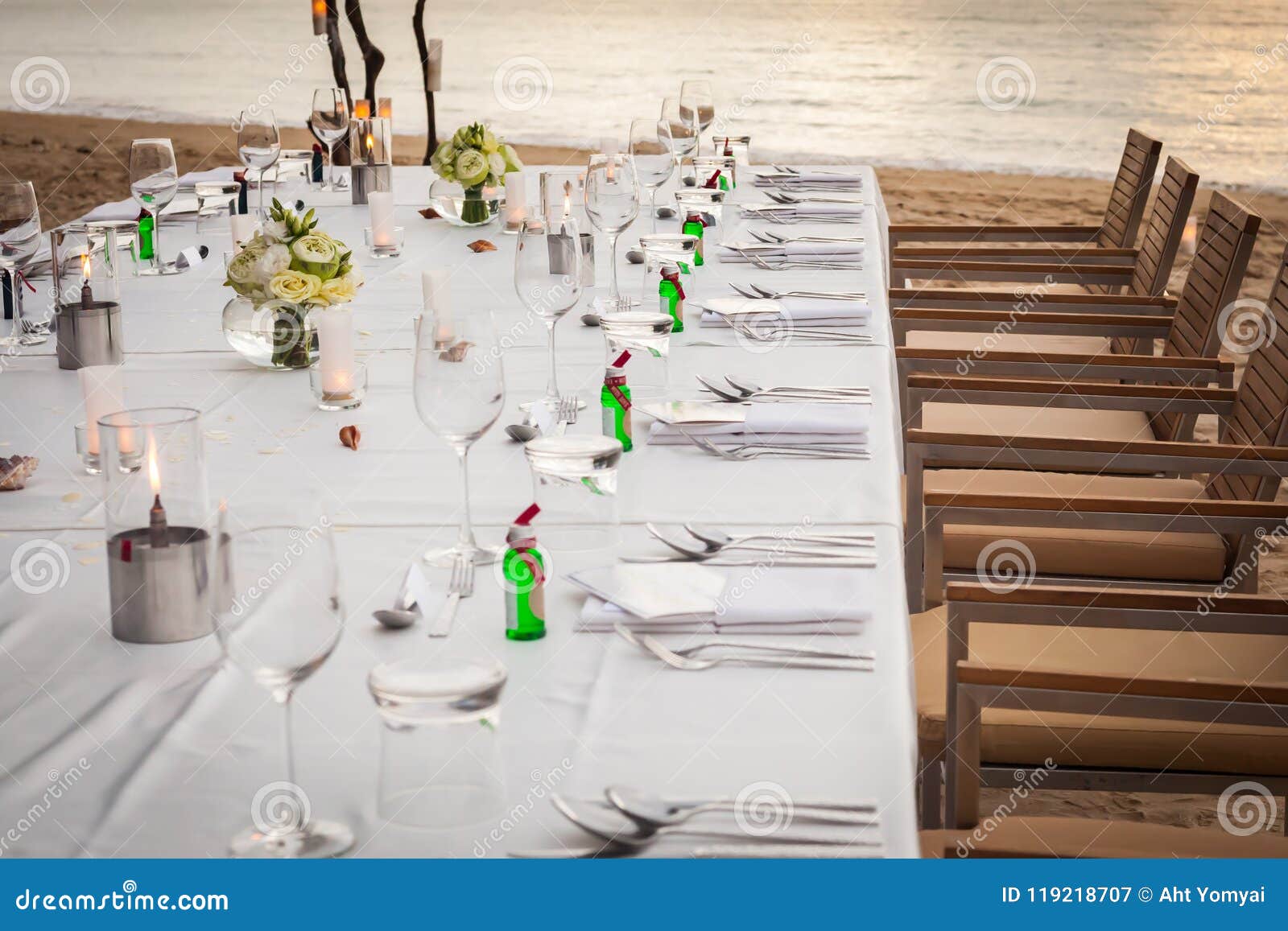 Long Table Wedding Dinner Setup. Stock Image - Image of flower ...