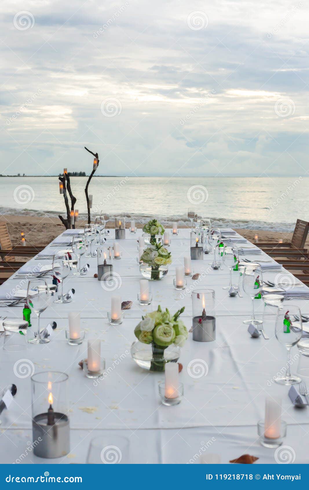 Long Table Wedding Dinner Setup. Stock Photo - Image of arrangement ...