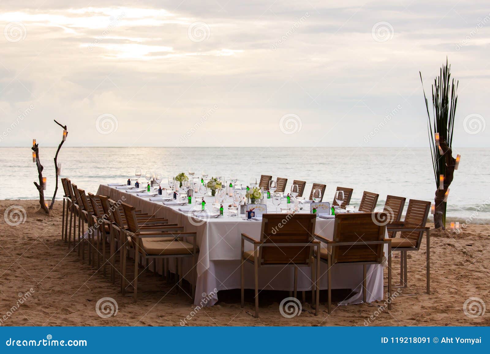 Long Table Wedding Dinner Setup. Stock Image - Image of serve, setting ...