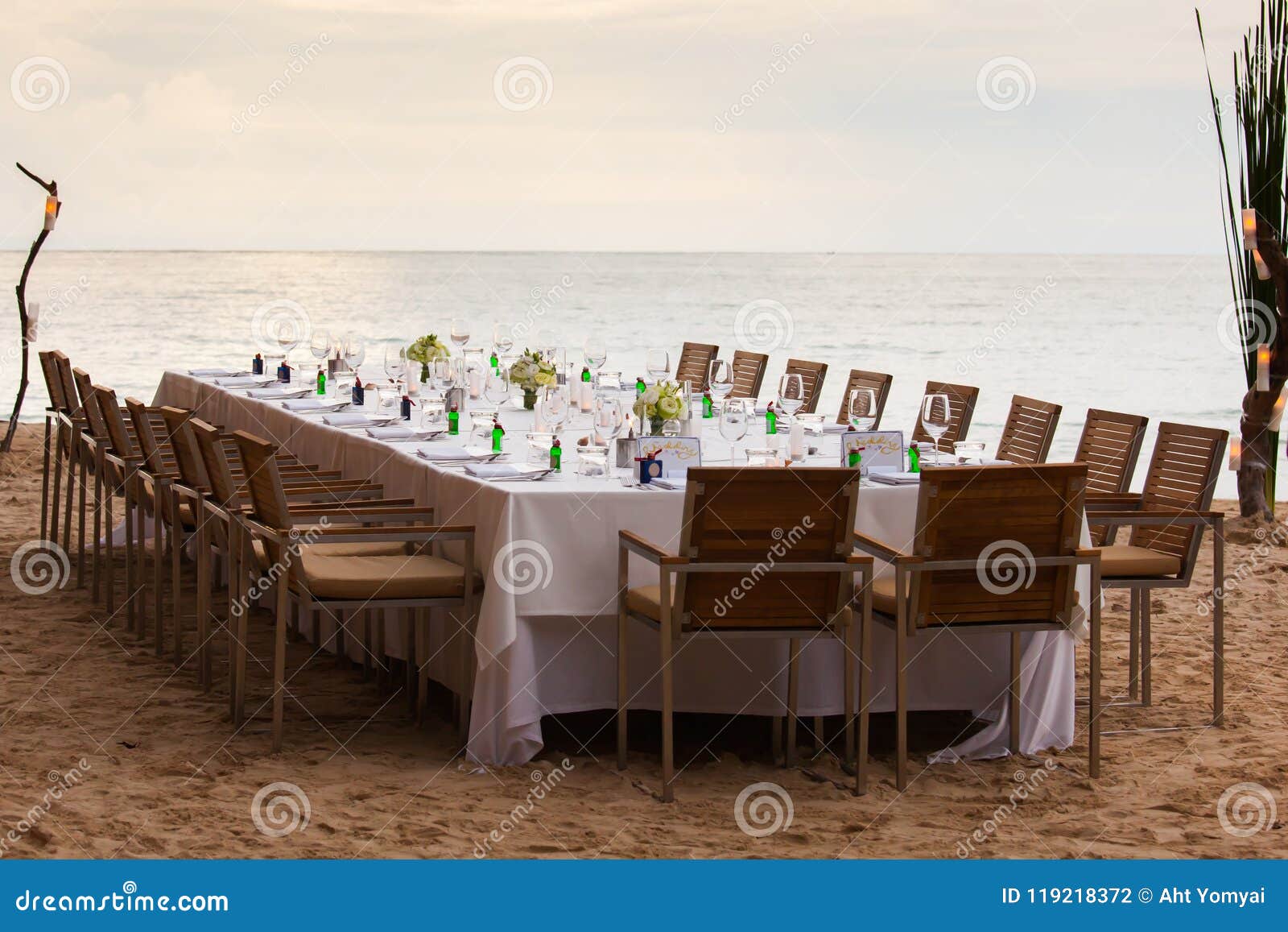 Long Table Wedding Dinner Setup. Stock Photo - Image of flower, cutlery ...