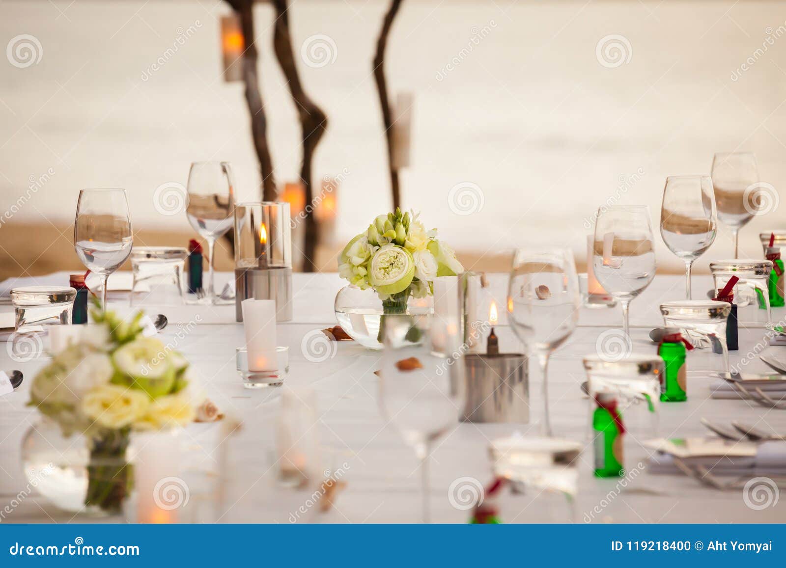 Long Table Wedding Dinner Setup. Stock Photo - Image of setting, dining ...
