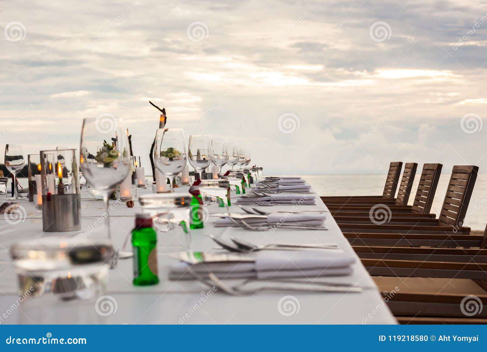 Long Table Wedding Dinner Setup. Stock Photo - Image of party ...