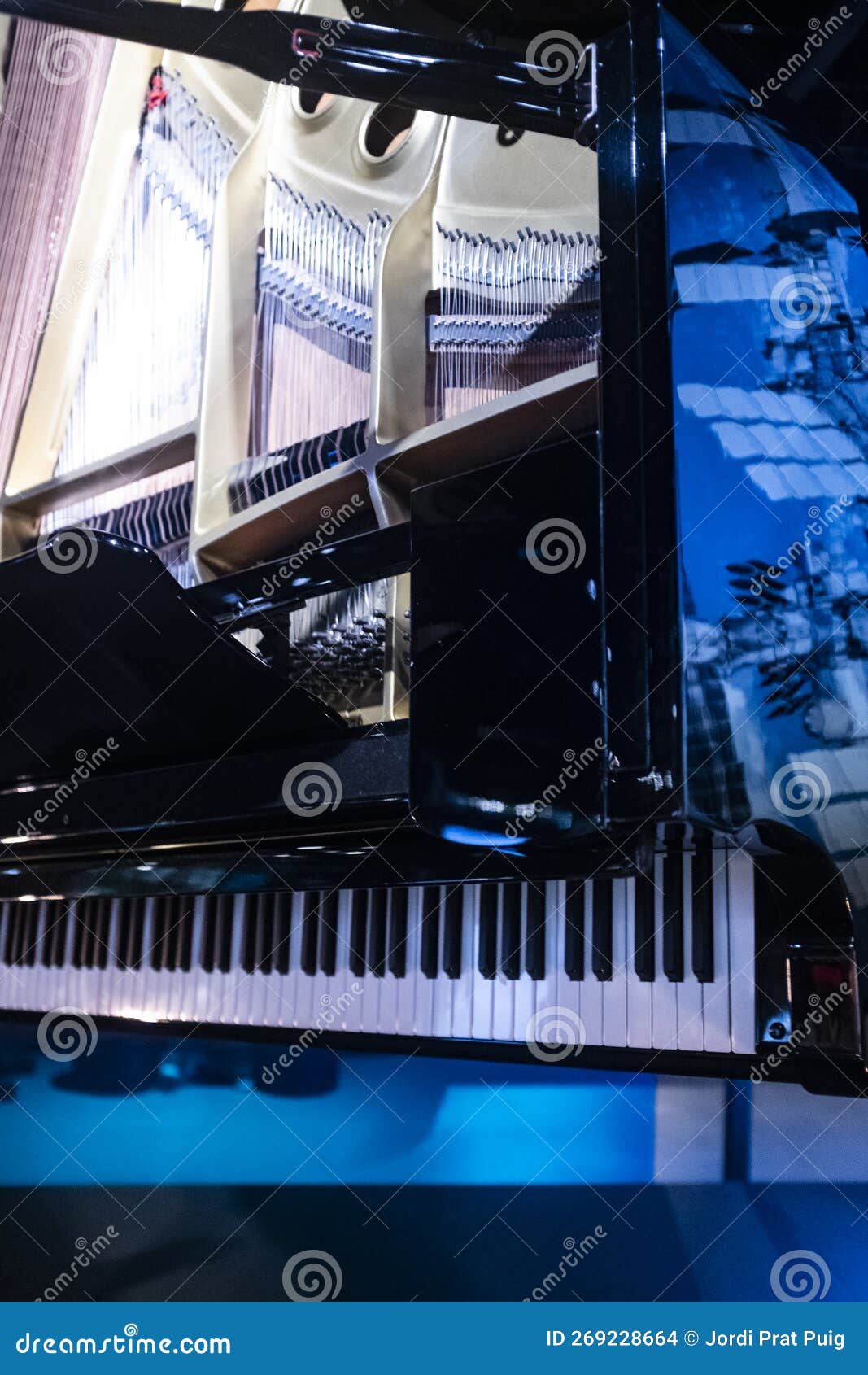 Long Tail Black Piano Keyboard on an Abstract Blue Background Stock ...