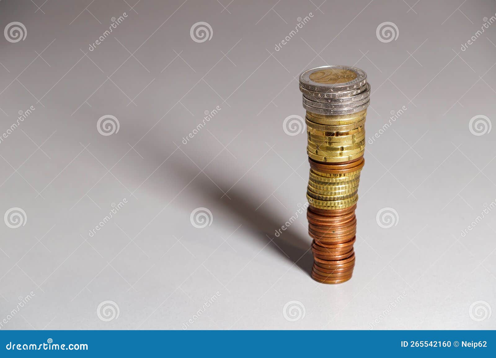 A Long, Tall Stack of Coins. Euro Coin Tower with Free Space Stock ...