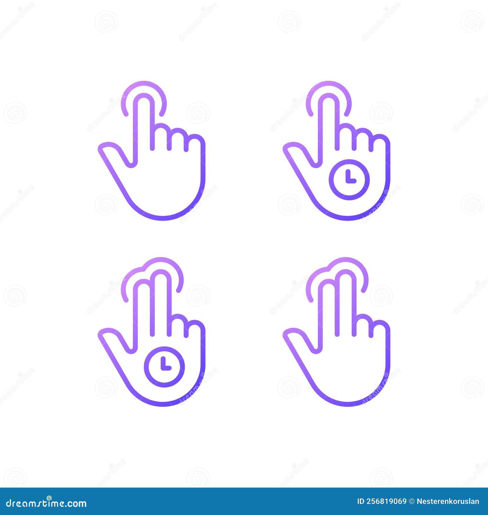 Long Tap Gradient Linear Vector Icons Set Stock Vector - Illustration ...