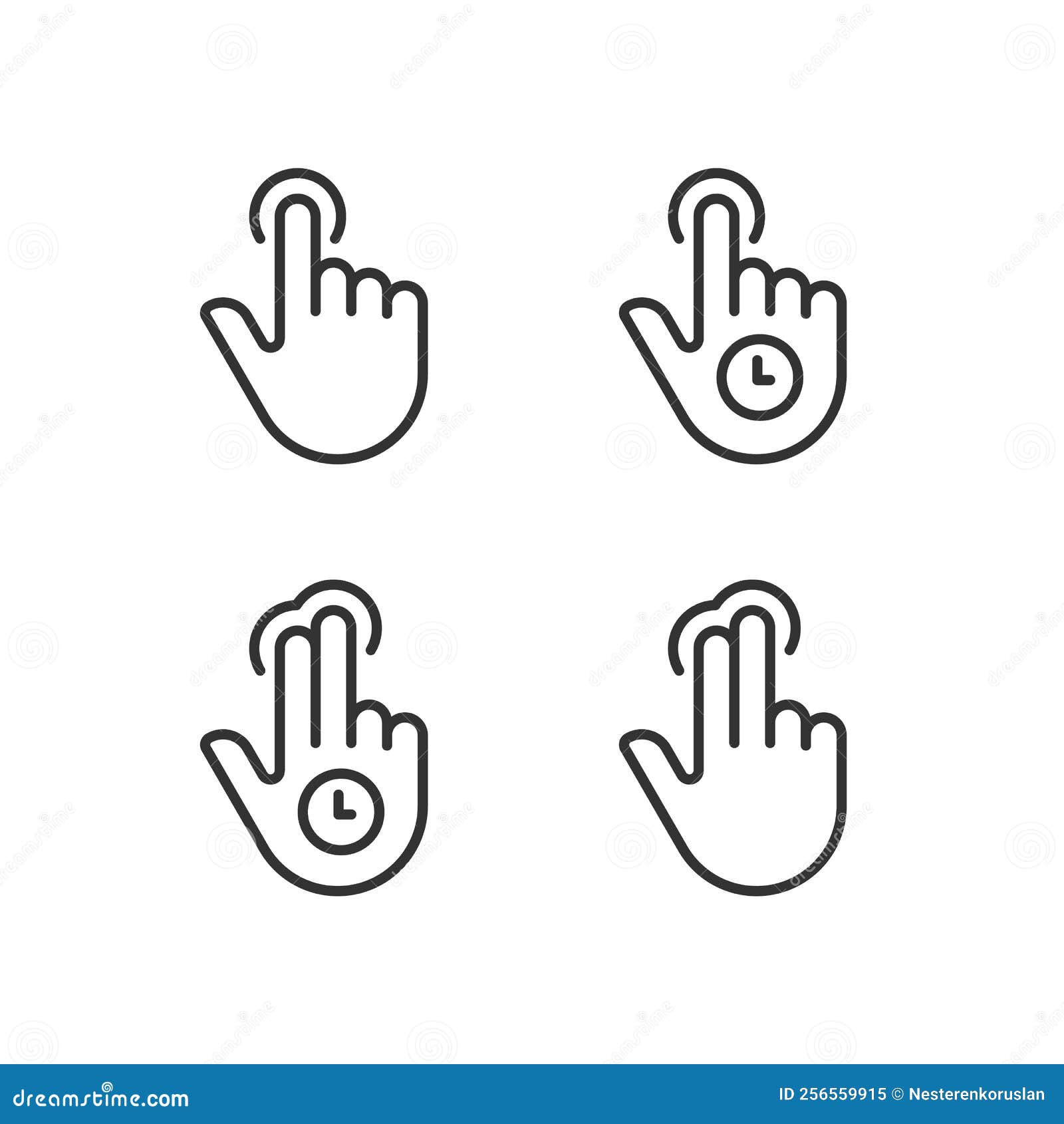 Long Tap Pixel Perfect Linear Icons Set Stock Vector - Illustration of ...