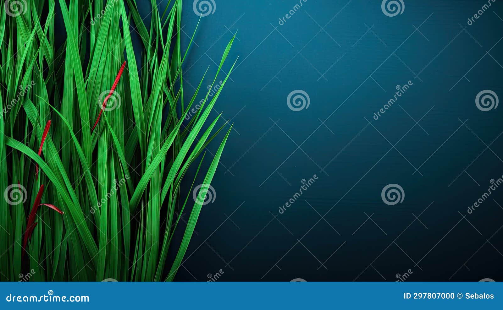 Long, Thin Green Grass Blades with Red Tips on a Blue Gradient ...