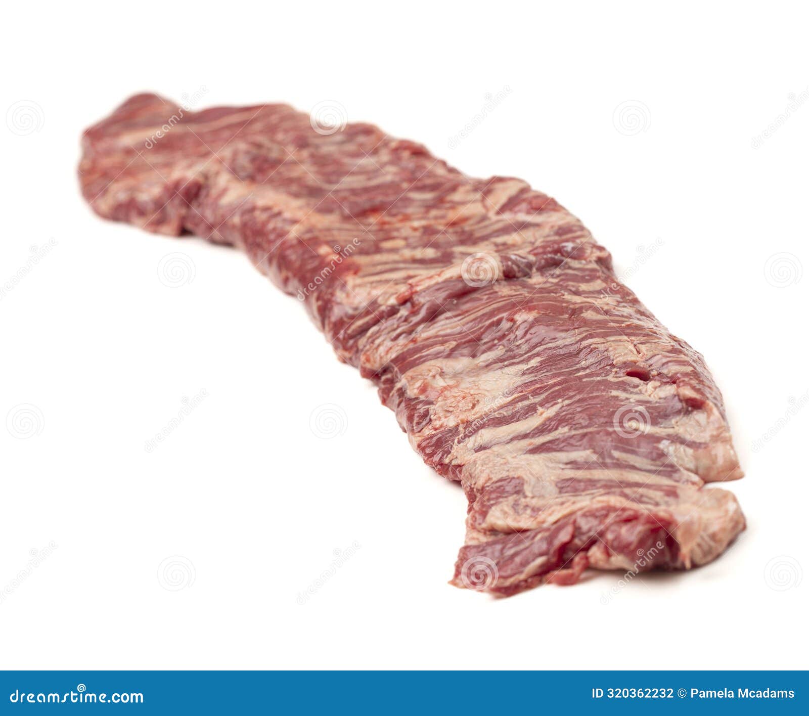 A Long Thin Raw Beef Flank Steak Isolated on a White Background Stock ...