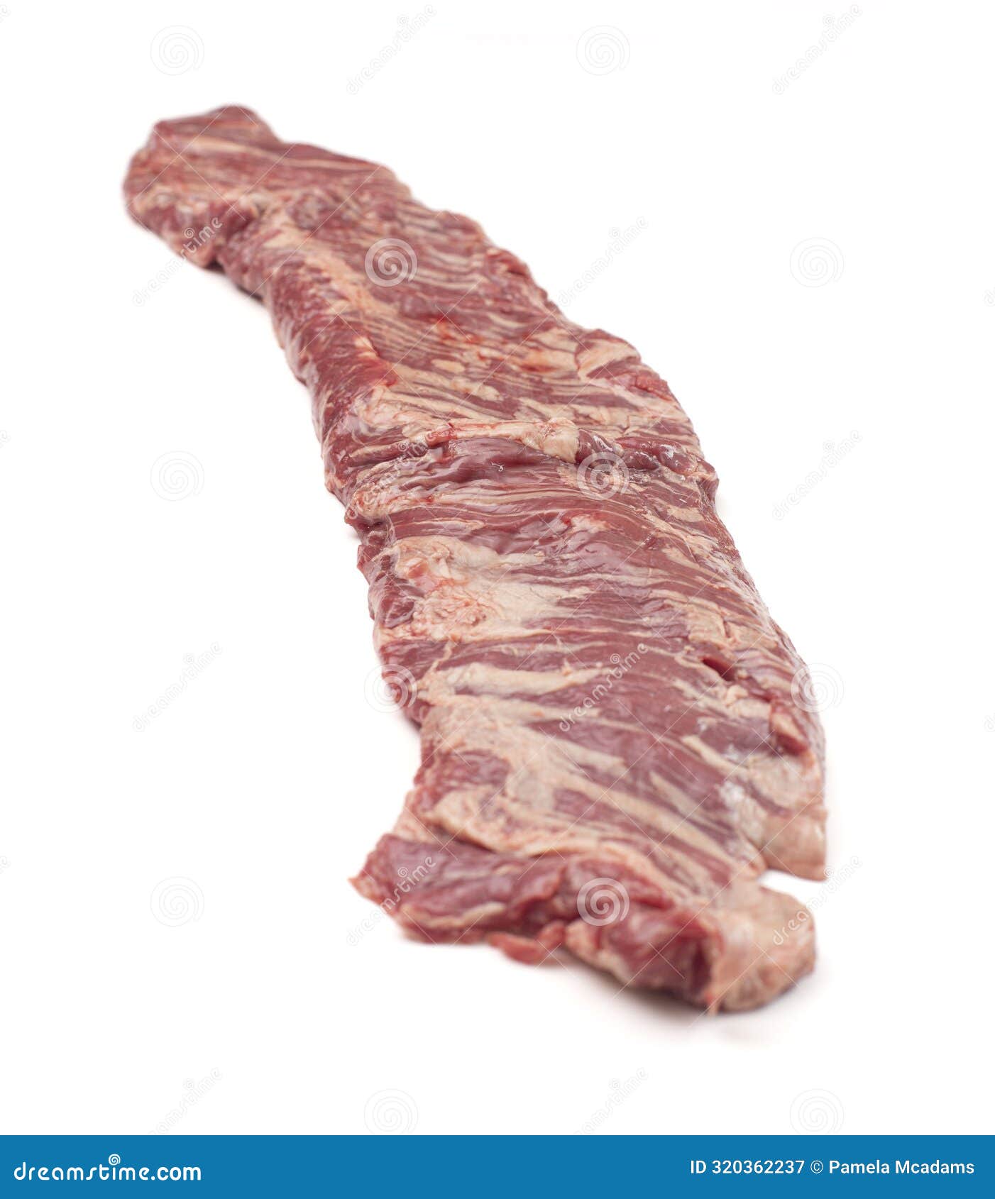A Long Thin Raw Beef Flank Steak Isolated on a White Background Stock ...