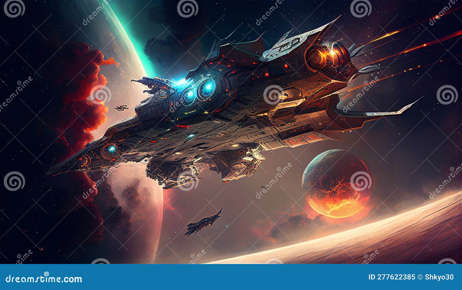 Long Thin and Very Sharp Spaceship with Big Engines in Front of a ...