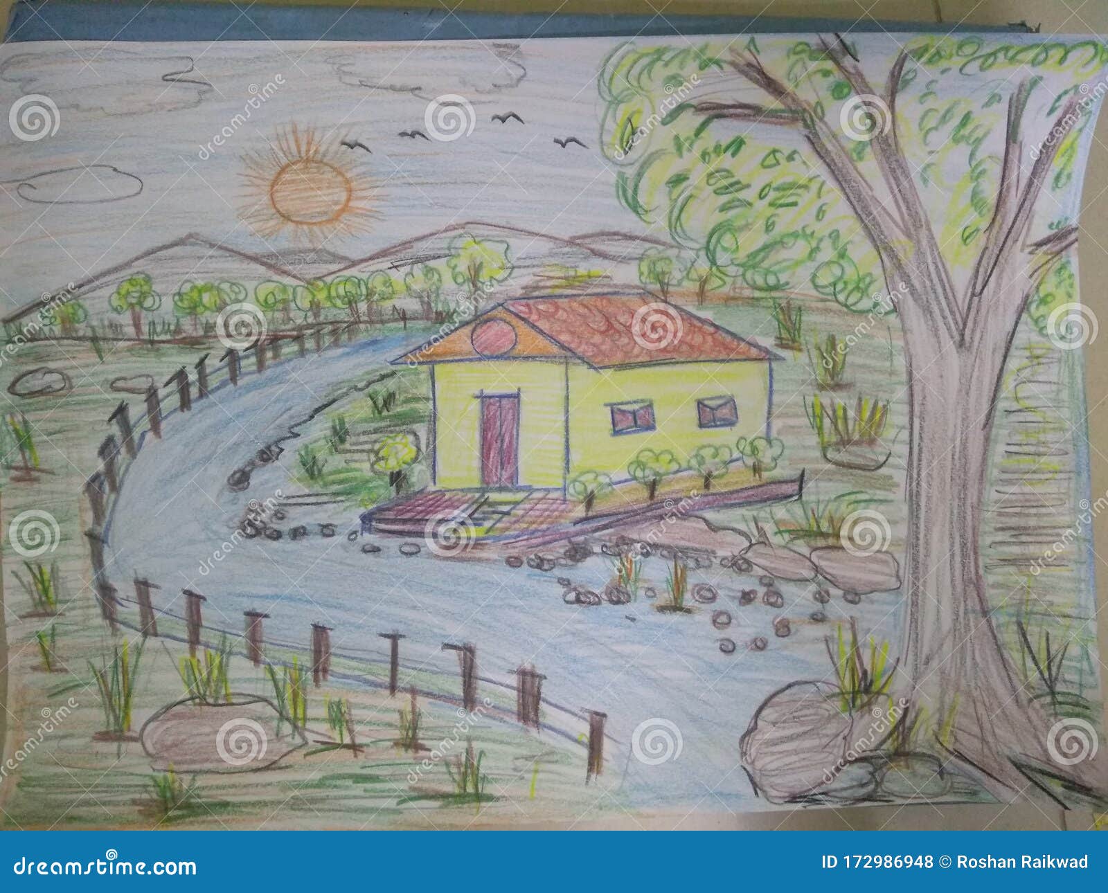 After a Long Time Made Me Nature Drawing Stock Photo - Image of long ...