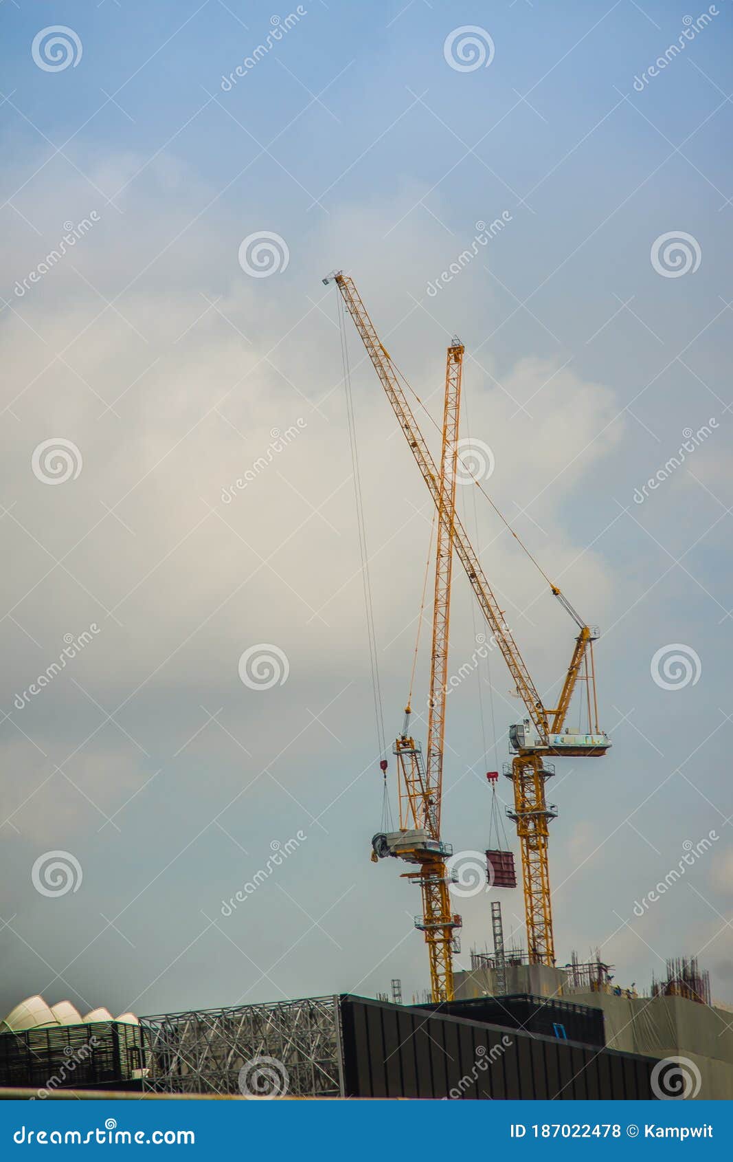 Long Tower Crane at Large Scale Construction Site. Skyscraper Building ...