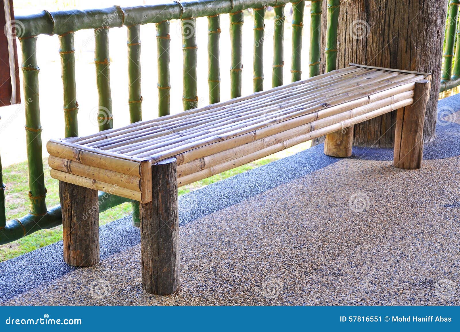 Long Traditional Vintage Bamboo Bench Royalty-Free Stock Photography ...