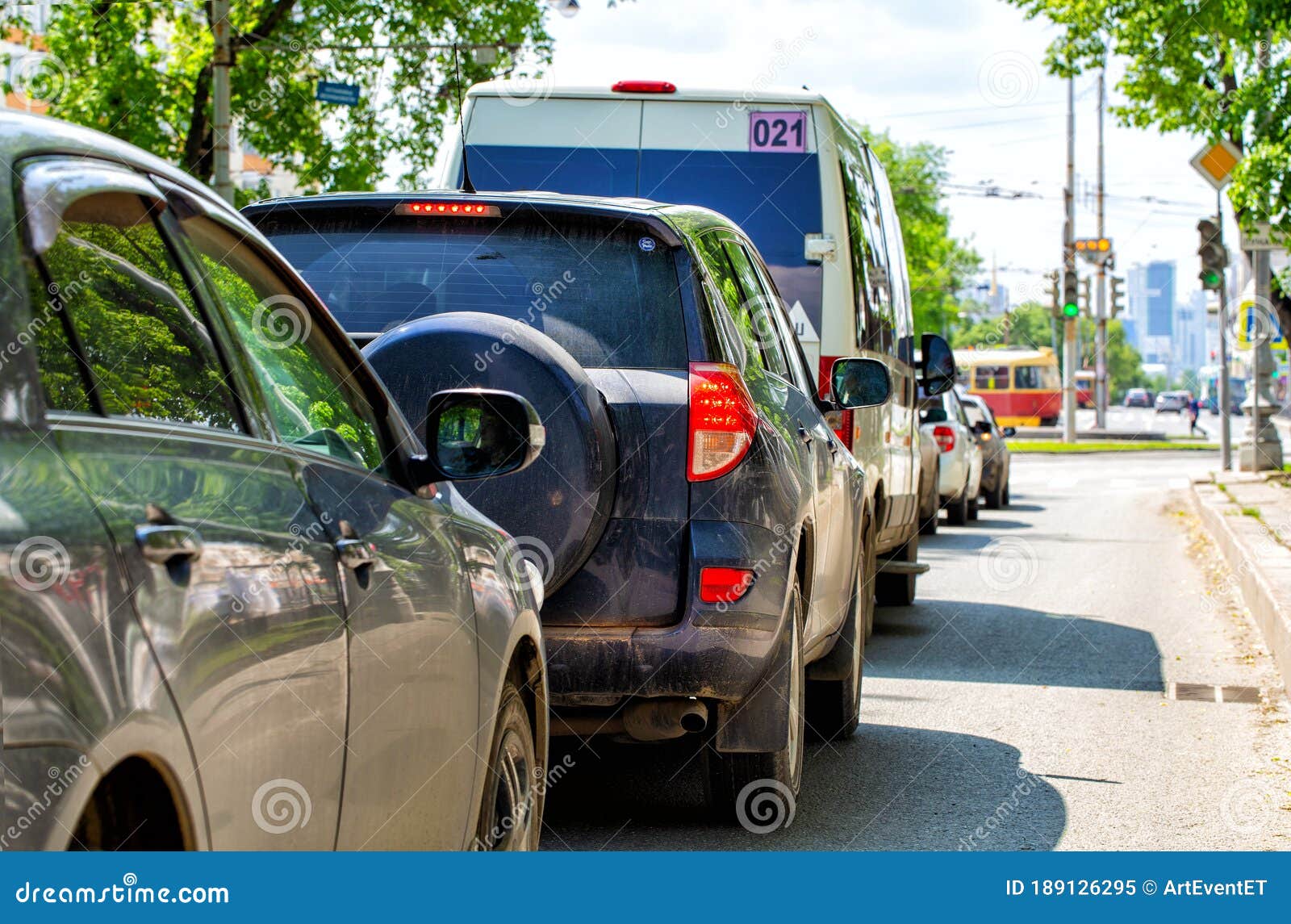 Long Traffic Jam at an Crossroads on Hot Summer Day Stock Image - Image ...