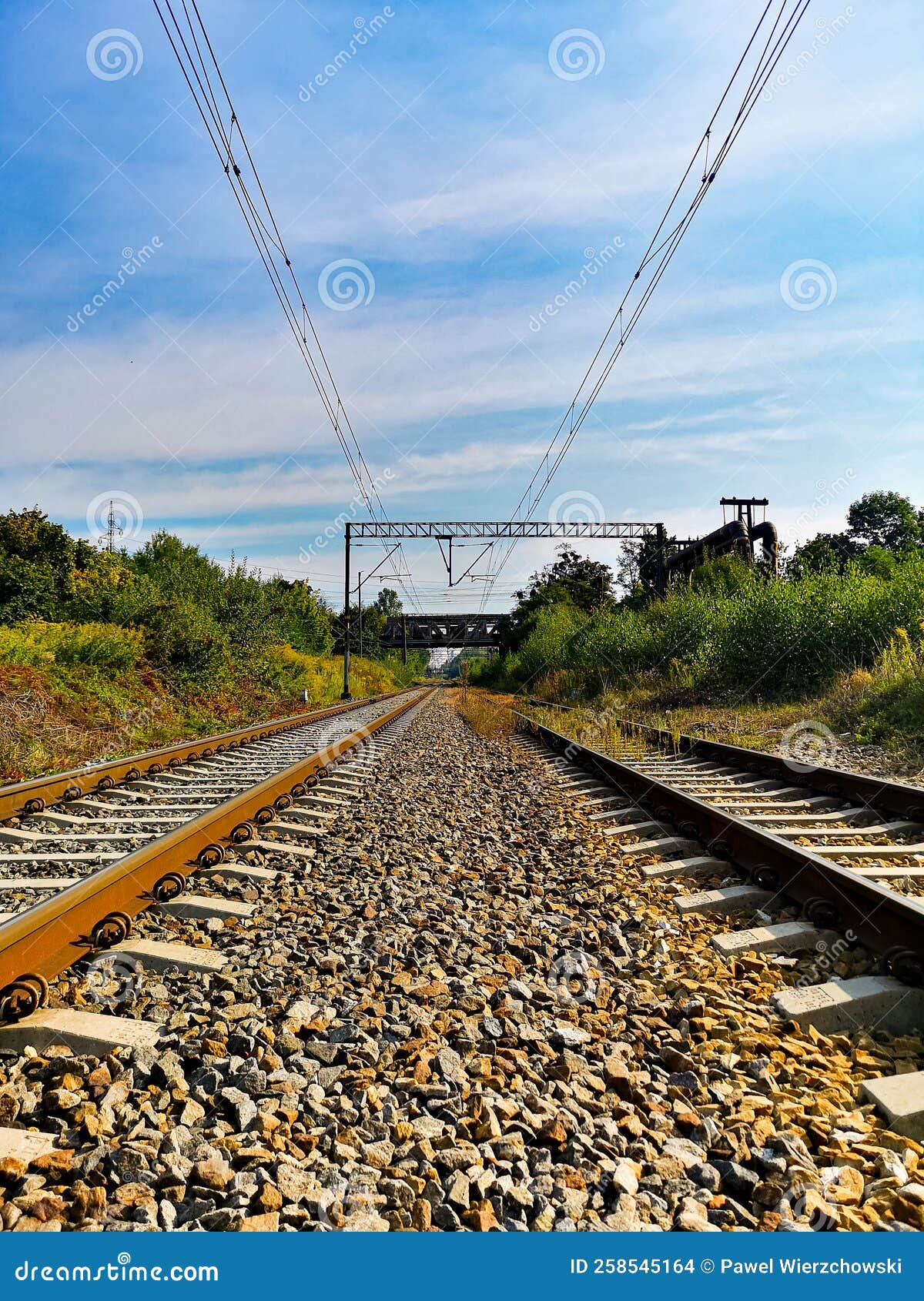 Long Train Rails at Sunny Cloudy Morning Stock Photo - Image of road ...