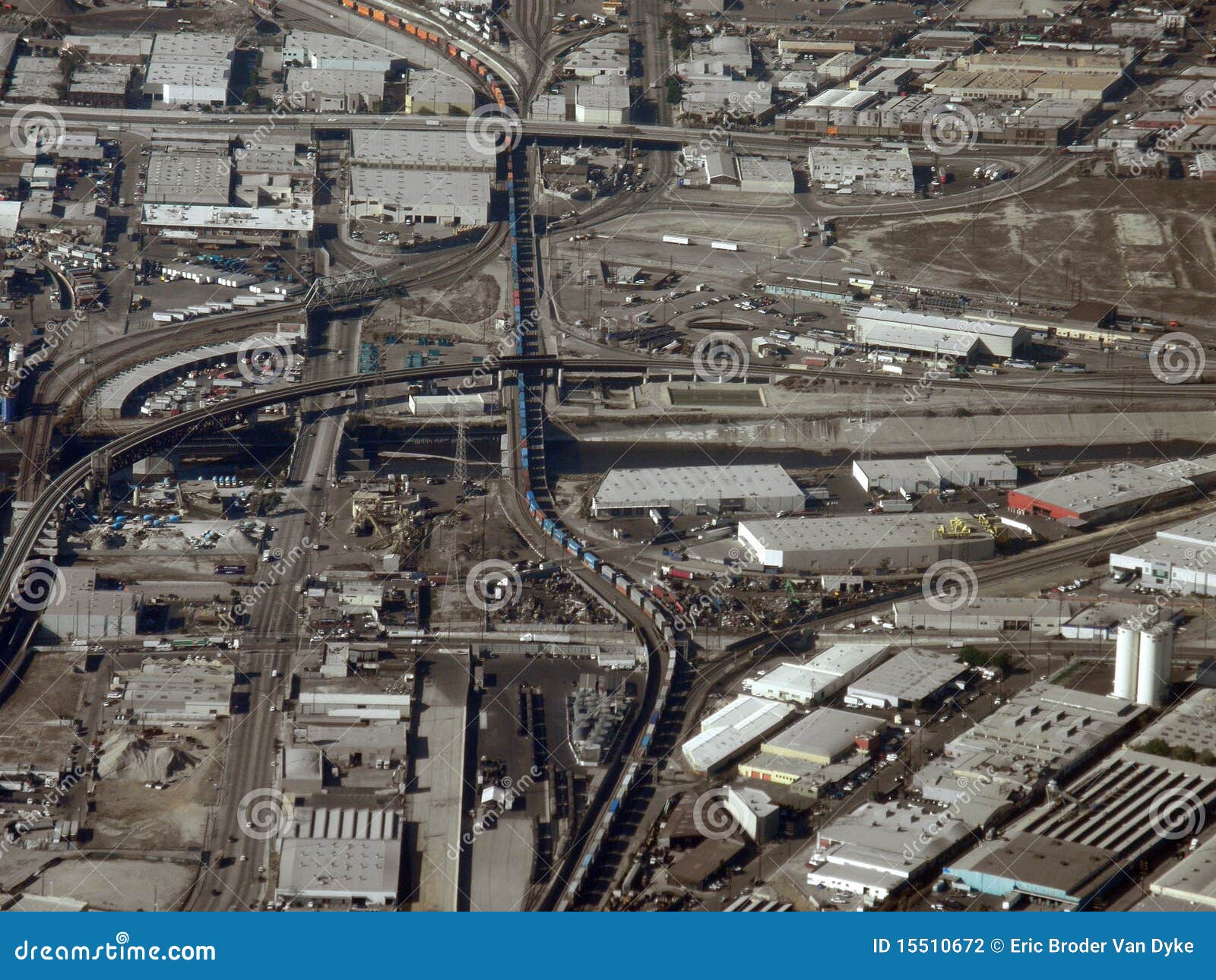Long Train Runs Though LA Aerial View Stock Photo - Image of long ...