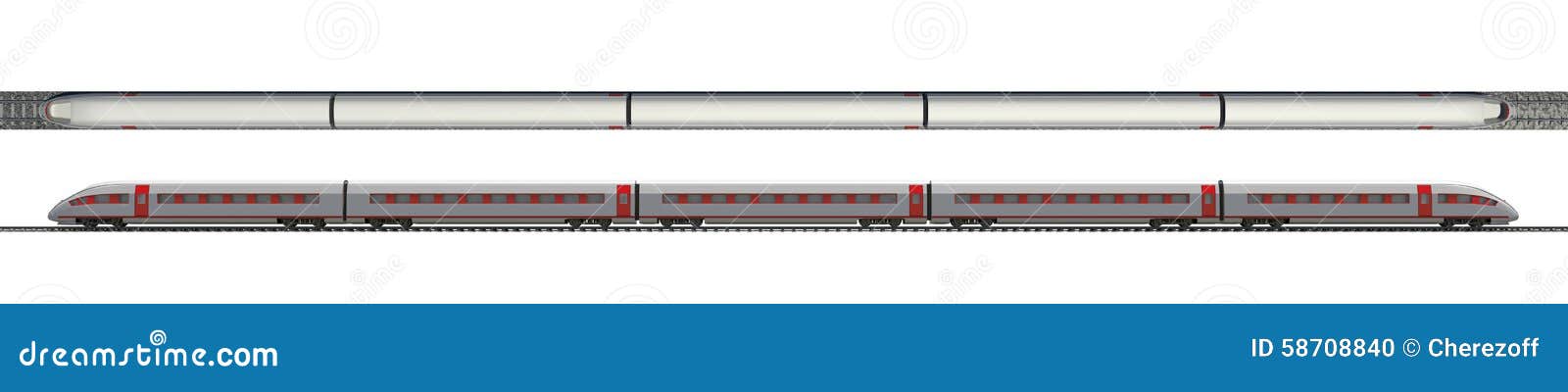 Long Train on White, Top and Side Views Stock Photo - Image of isolated ...