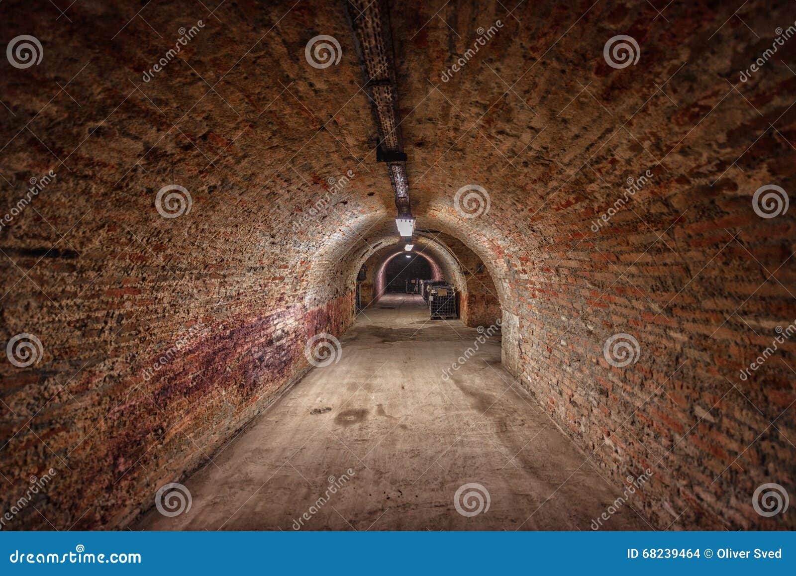 Long Underground Brick Tunnel Angle Shot Stock Photo - Image of ...