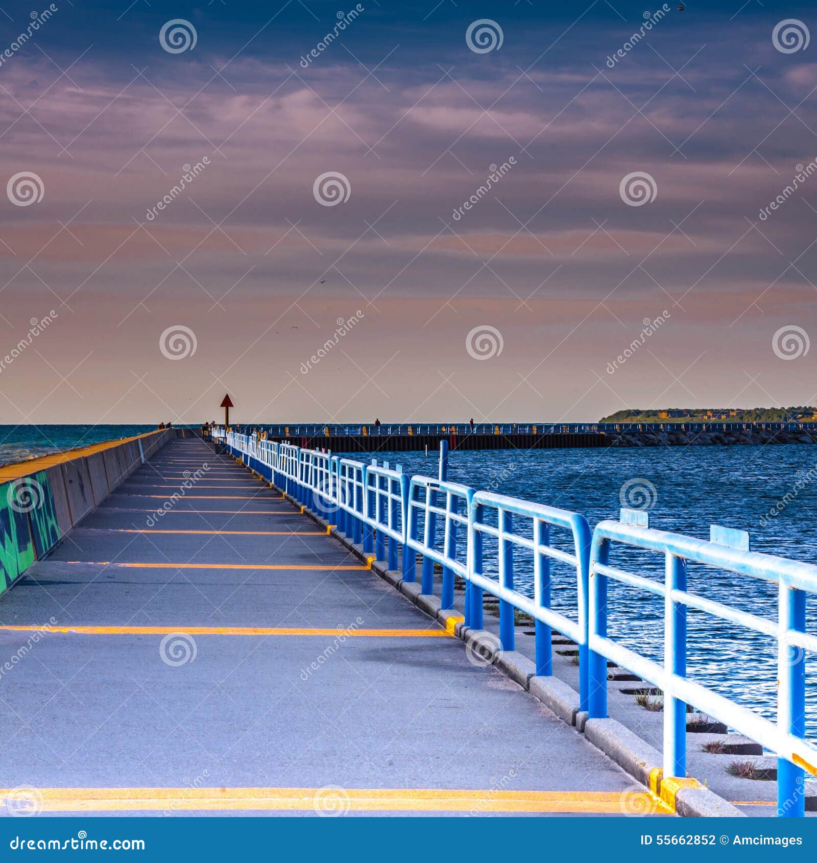 Long View of a Pier on Lake Michigan Stock Photo - Image of serene ...