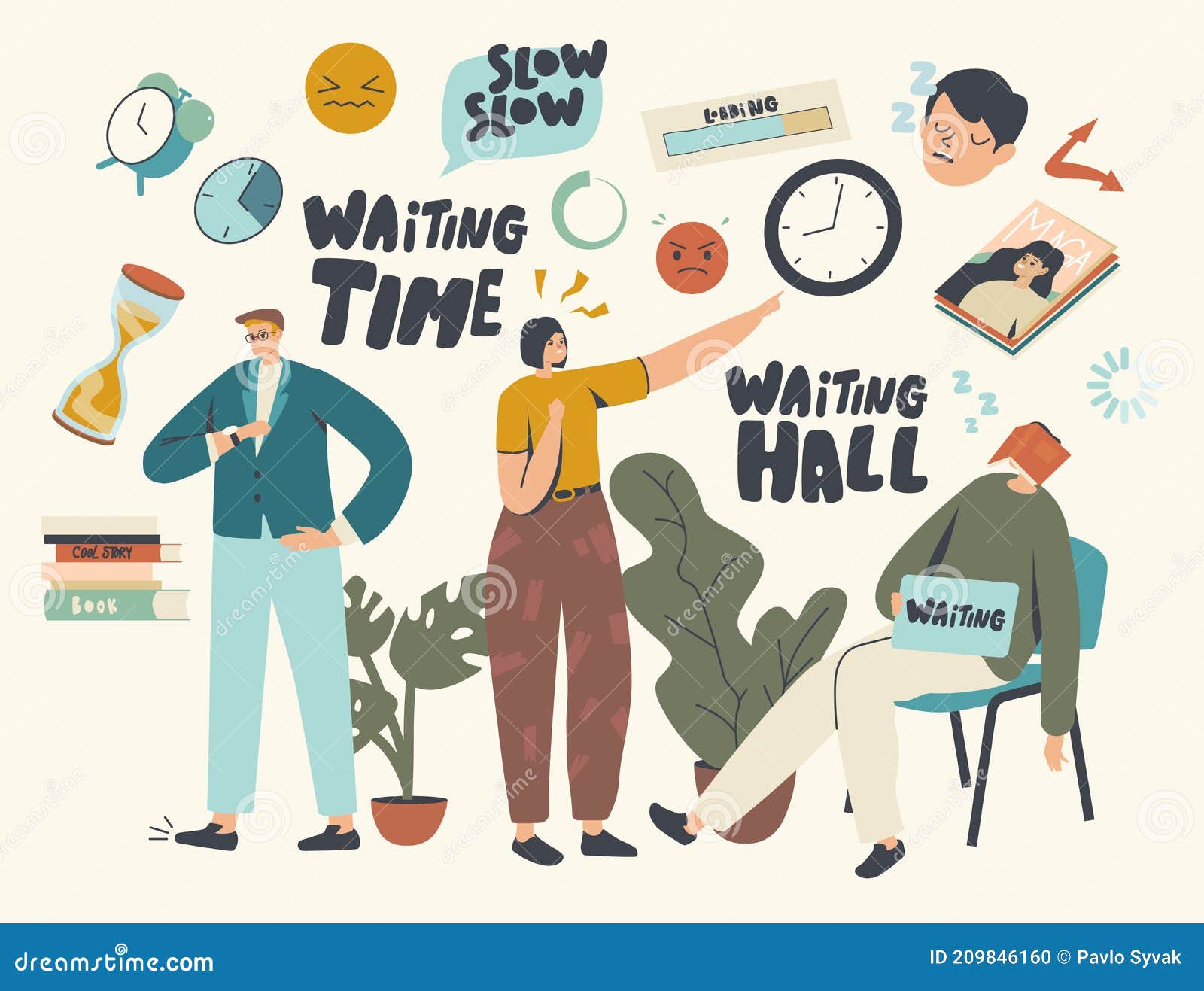 Long Wait Landing Page Template Set. Tired Bored Characters Long ... Long Wait Landing Page Template Set. Tired Bored Characters Long ...