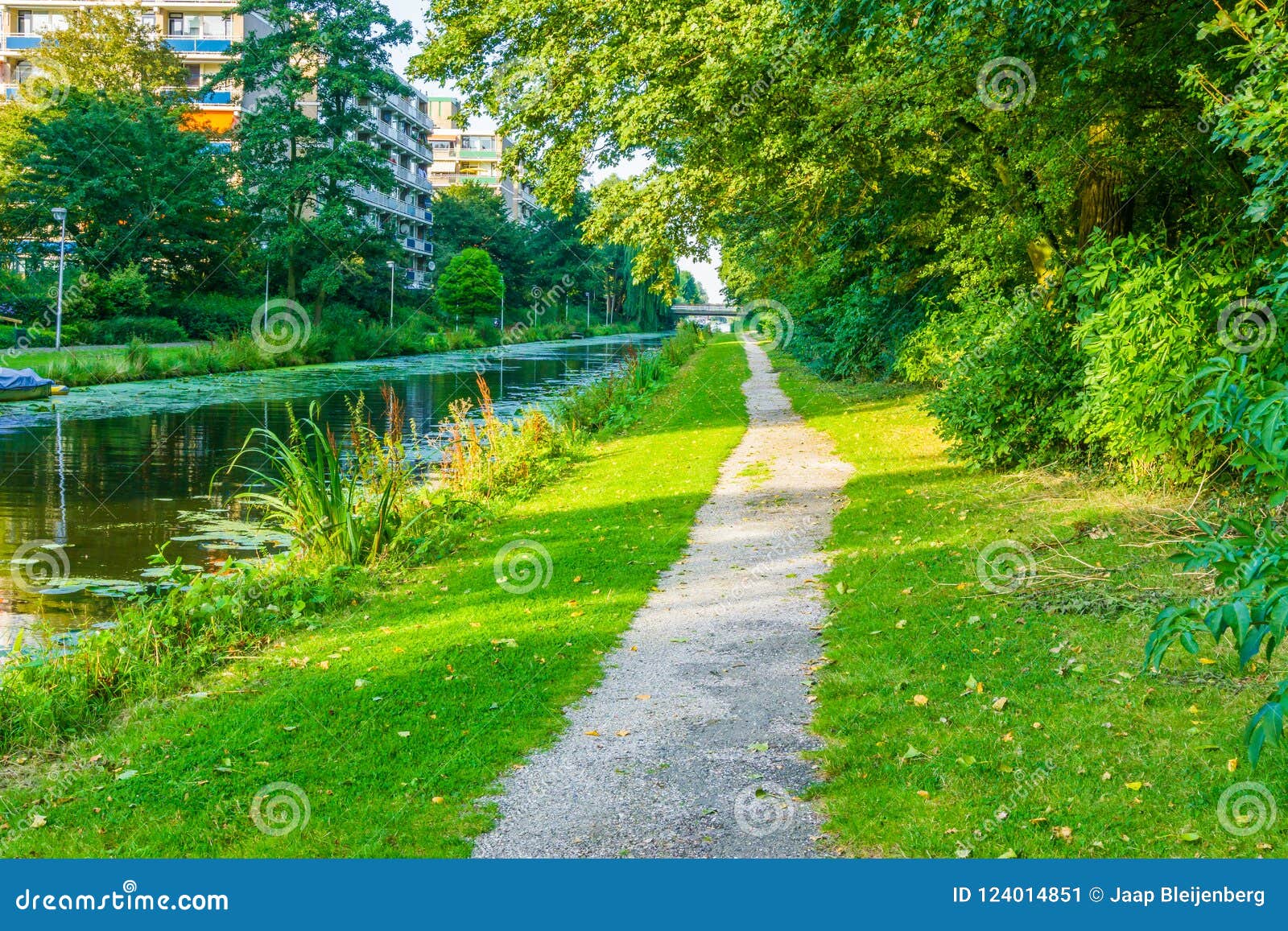 Long Walking Path in Beautiful Water Lake Park Landscape Stock Image ...