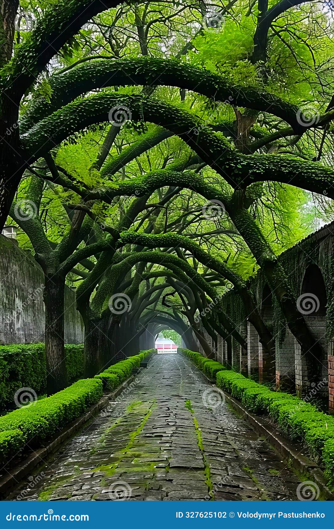 A Long Walkway Lined with Trees and Greenery Stock Photo - Image of ...
