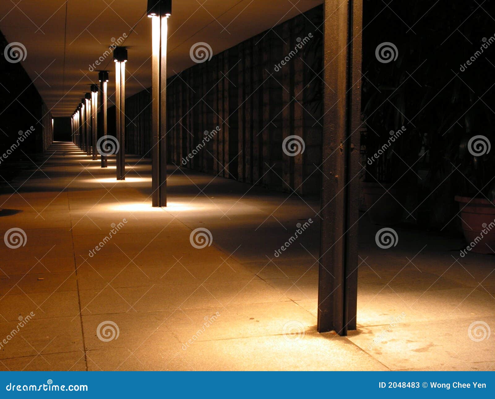 Long walkway at night stock image. Image of passage, night - 2048483