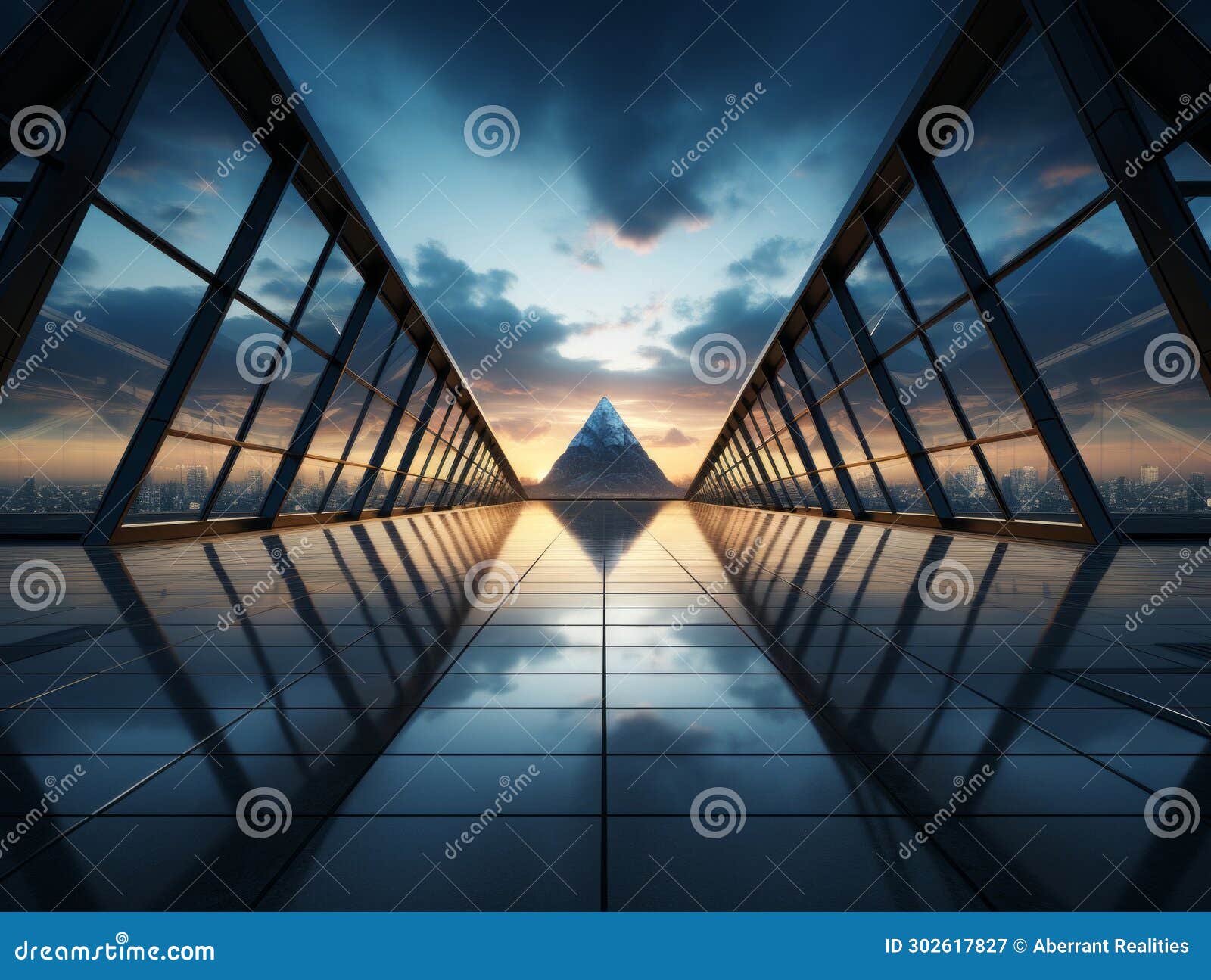 A Long Walkway with a Pyramid in the Middle of it Stock Illustration ...